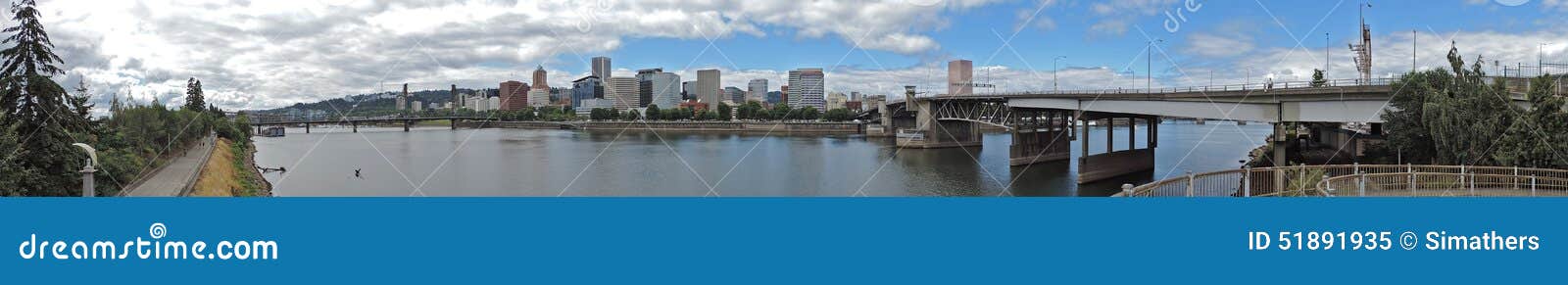 Portland Skyline Panorama stock image. Image of skyscrapers - 51891935