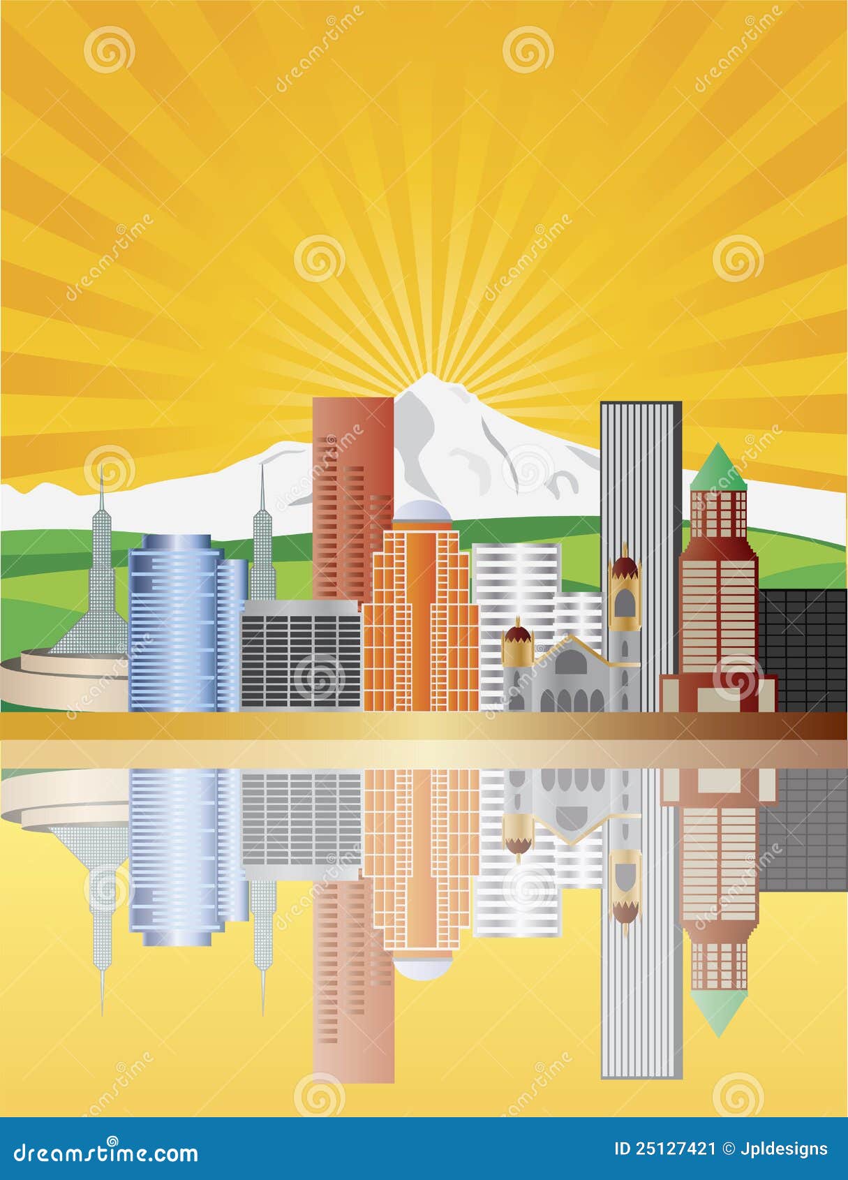 Portland Skyline At Sunrise Illustration Cartoon Vector | CartoonDealer ...