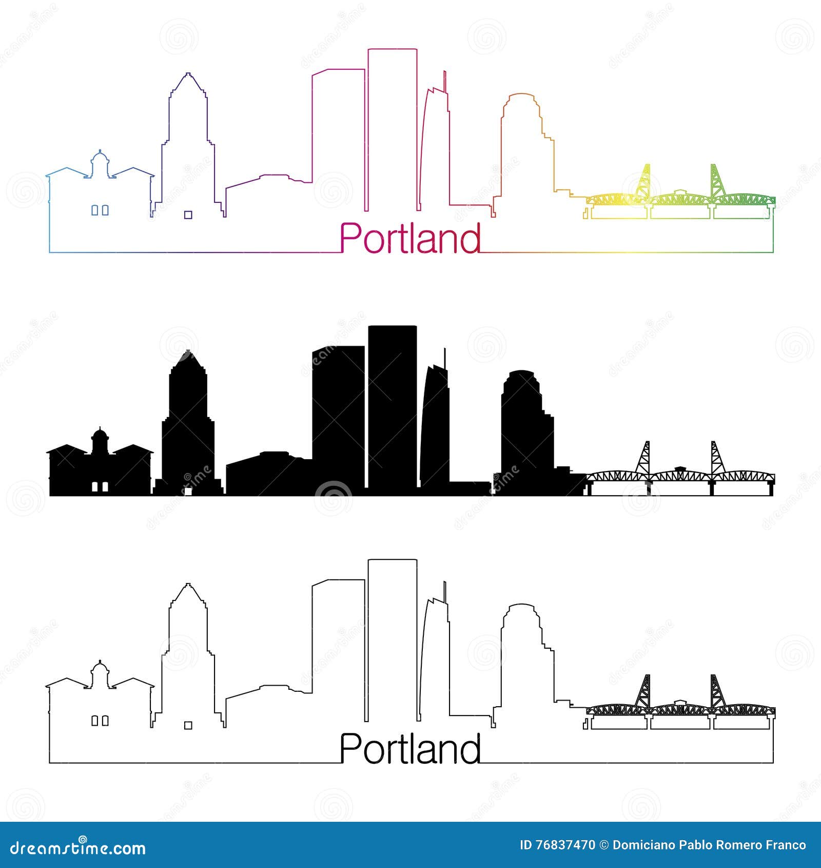 Portland V2 Skyline Linear Style with Rainbow Stock Vector ...