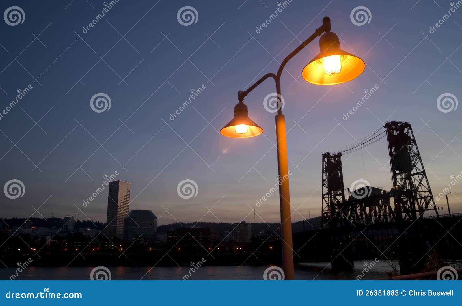 Street Lamp Draw Bridge Portland Oregon Waterfront Stock Image - Image ...