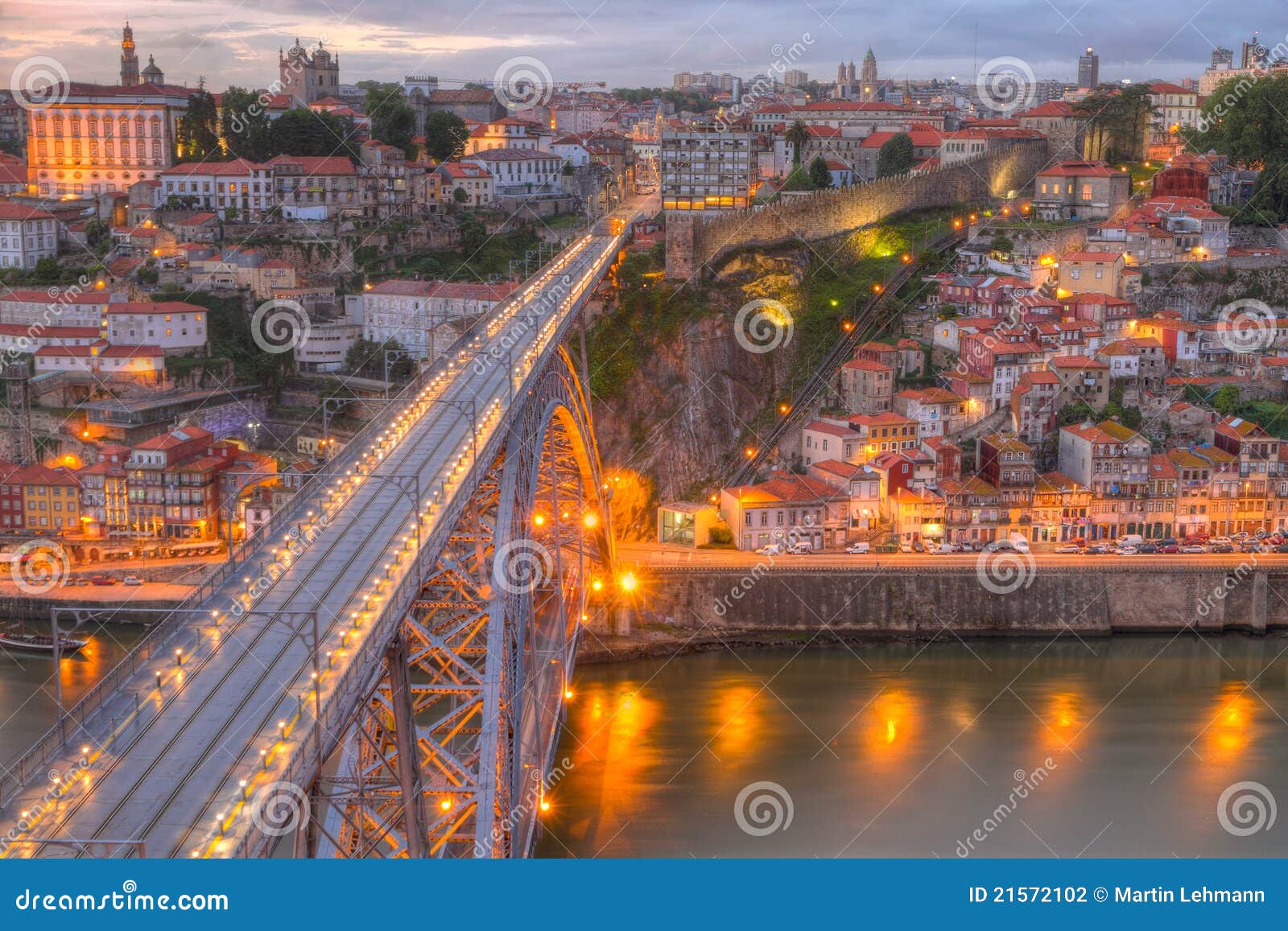 Porto and Bridge at Night, Portugal Stock Photo - Image of night ...