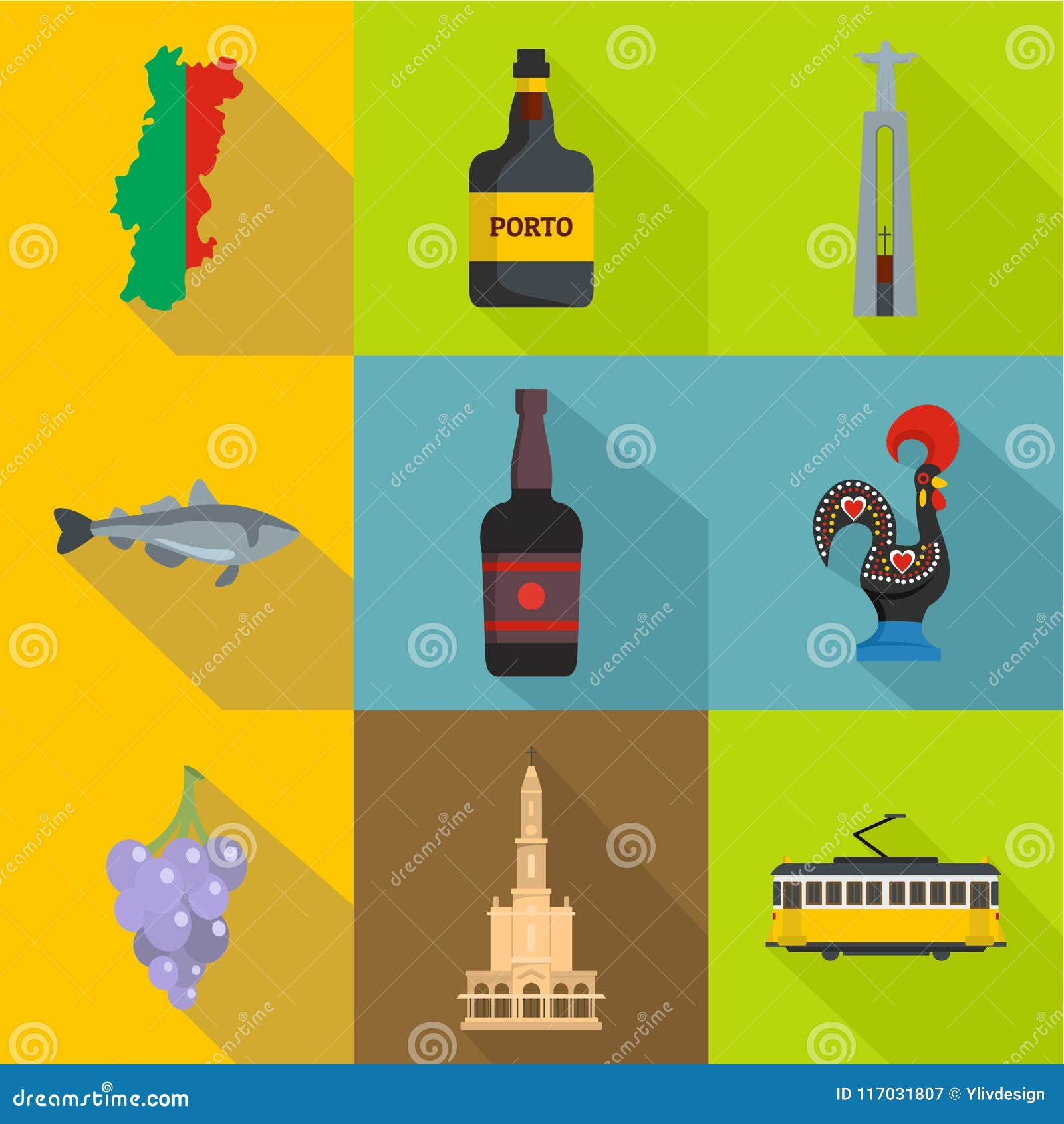 Porto Land Icons Set, Flat Style Stock Vector - Illustration of ...