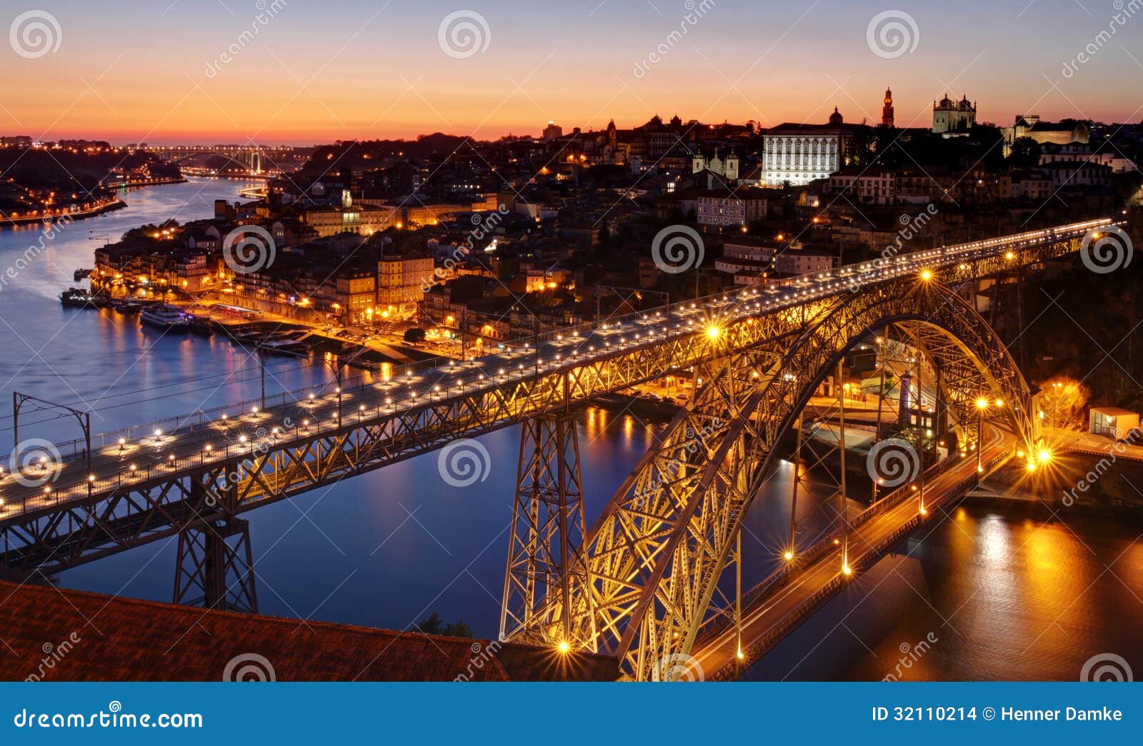 Porto - River Douro and Bridge after Sunset Stock Photo - Image of ...