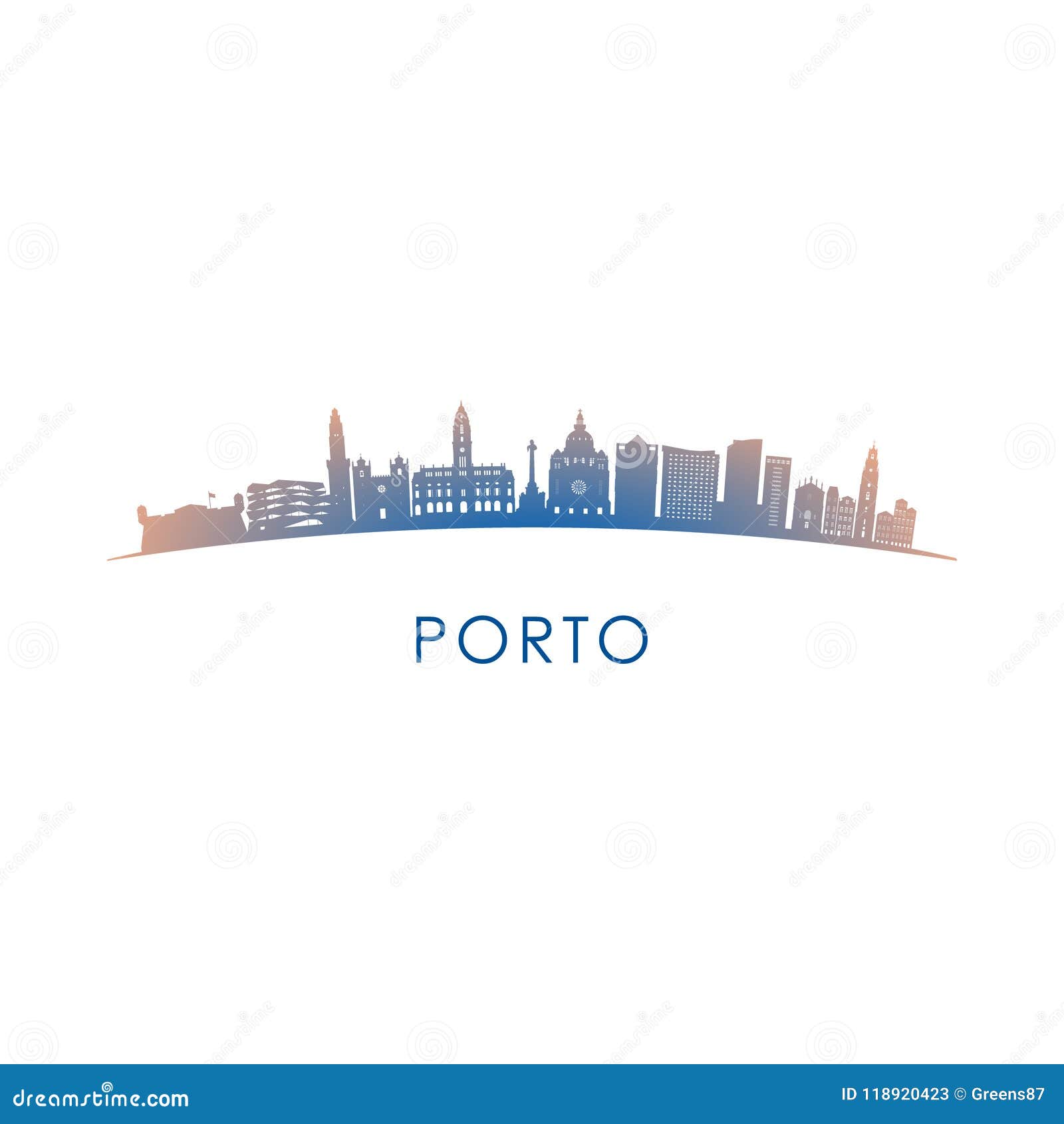 Porto skyline silhouette. stock vector. Illustration of front - 118920423