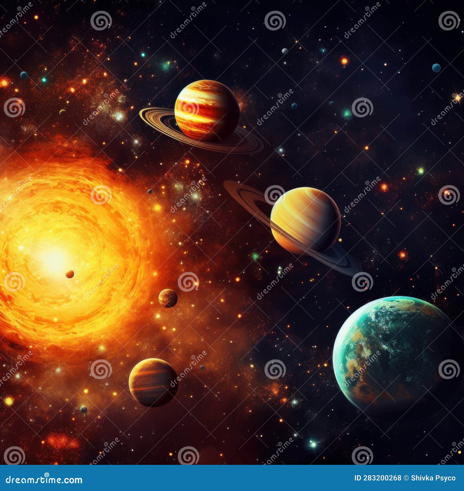 Portrait of Abstract Background with the Sun and Planets Stock ...