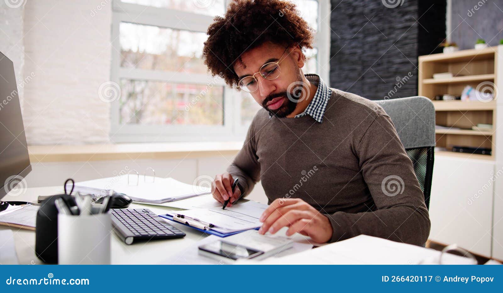 Portrait of a Accountant Man Calculating Stock Image - Image of ...