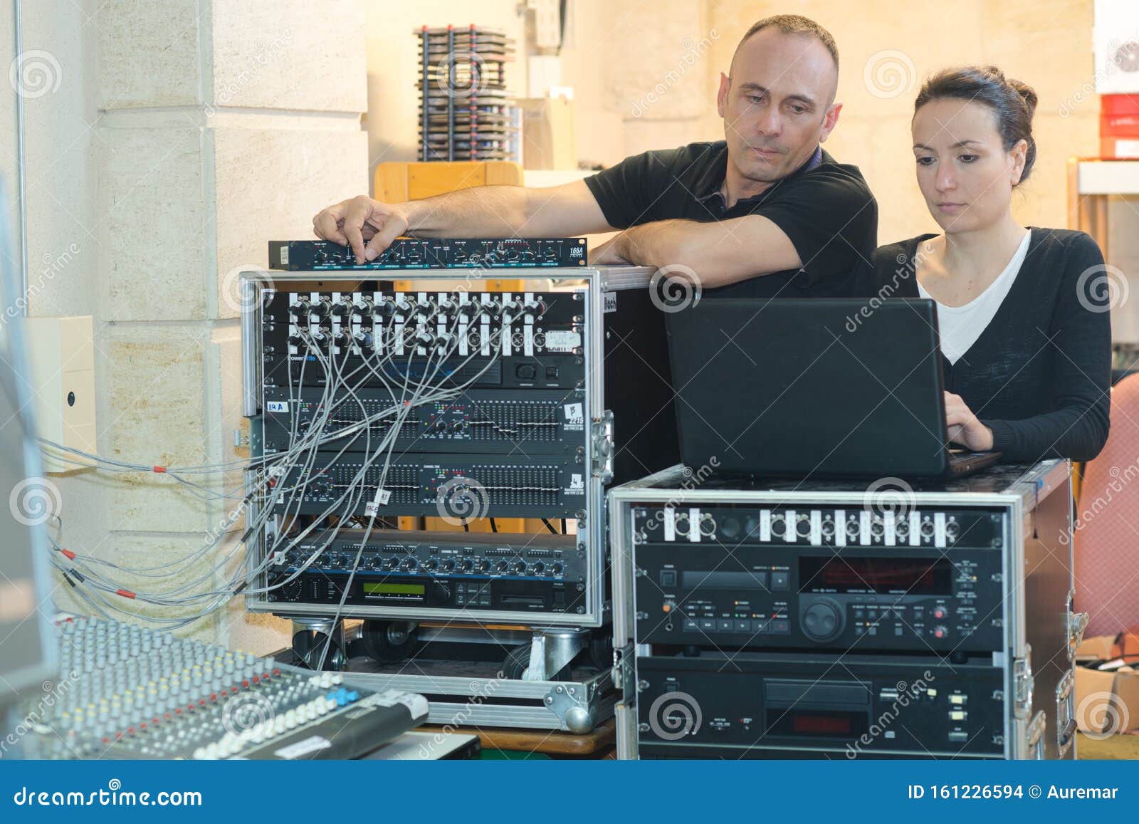 Portrait Acoustic System Workers Stock Photo - Image of master, harness ...