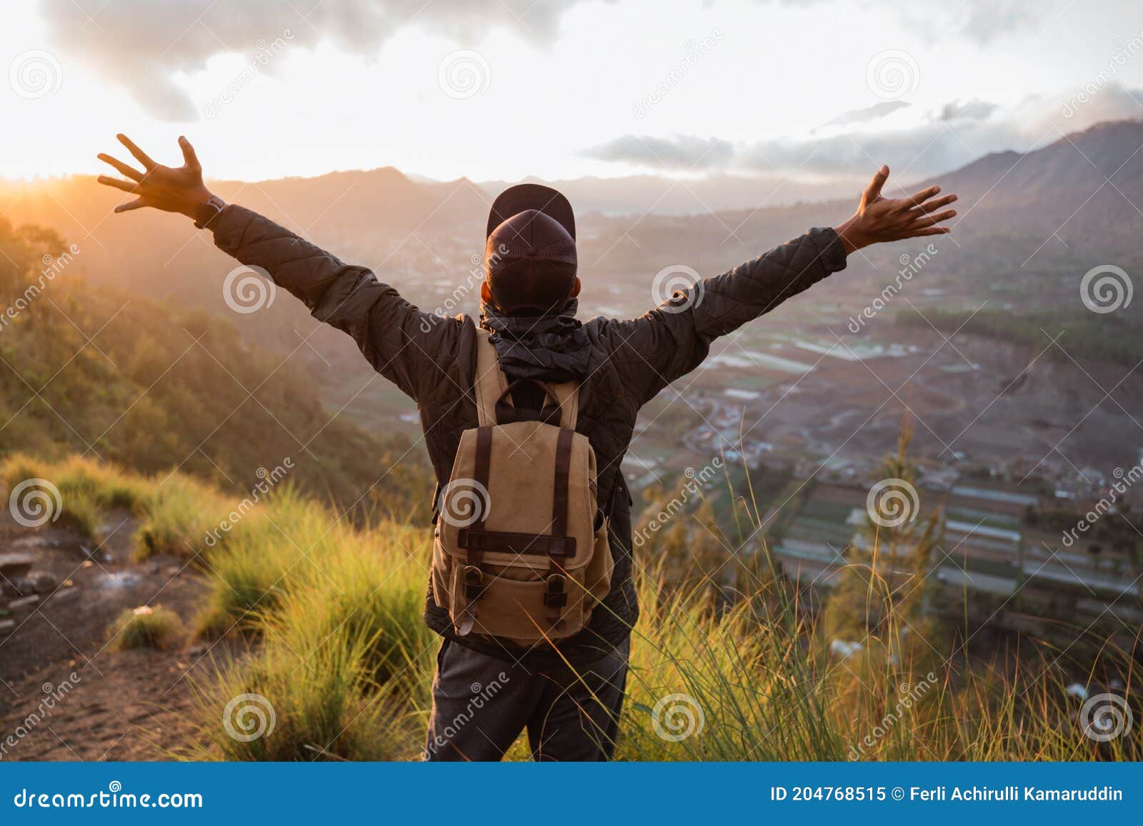 Portrait Adventurous Man with a Backpack Stock Image - Image of casual ...