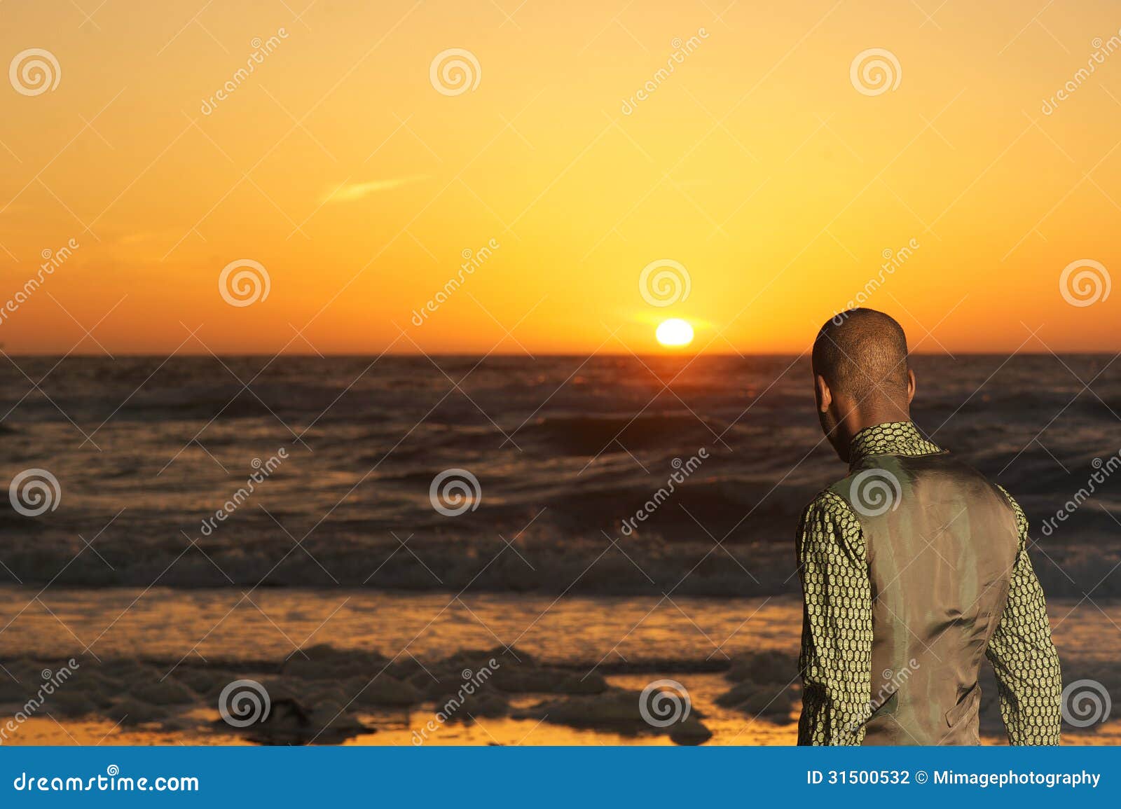Portrait of an African American Man Looking at the Sunset Stock Photo ...