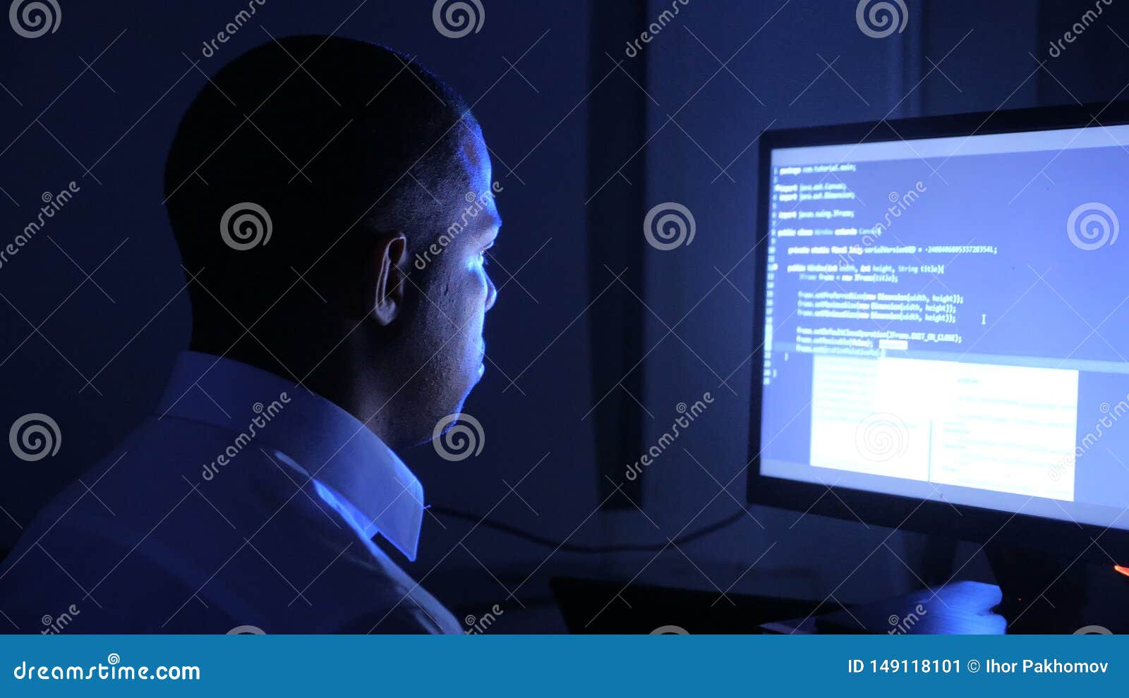 Portrait of African American Man Programmer Coding Network Security ...