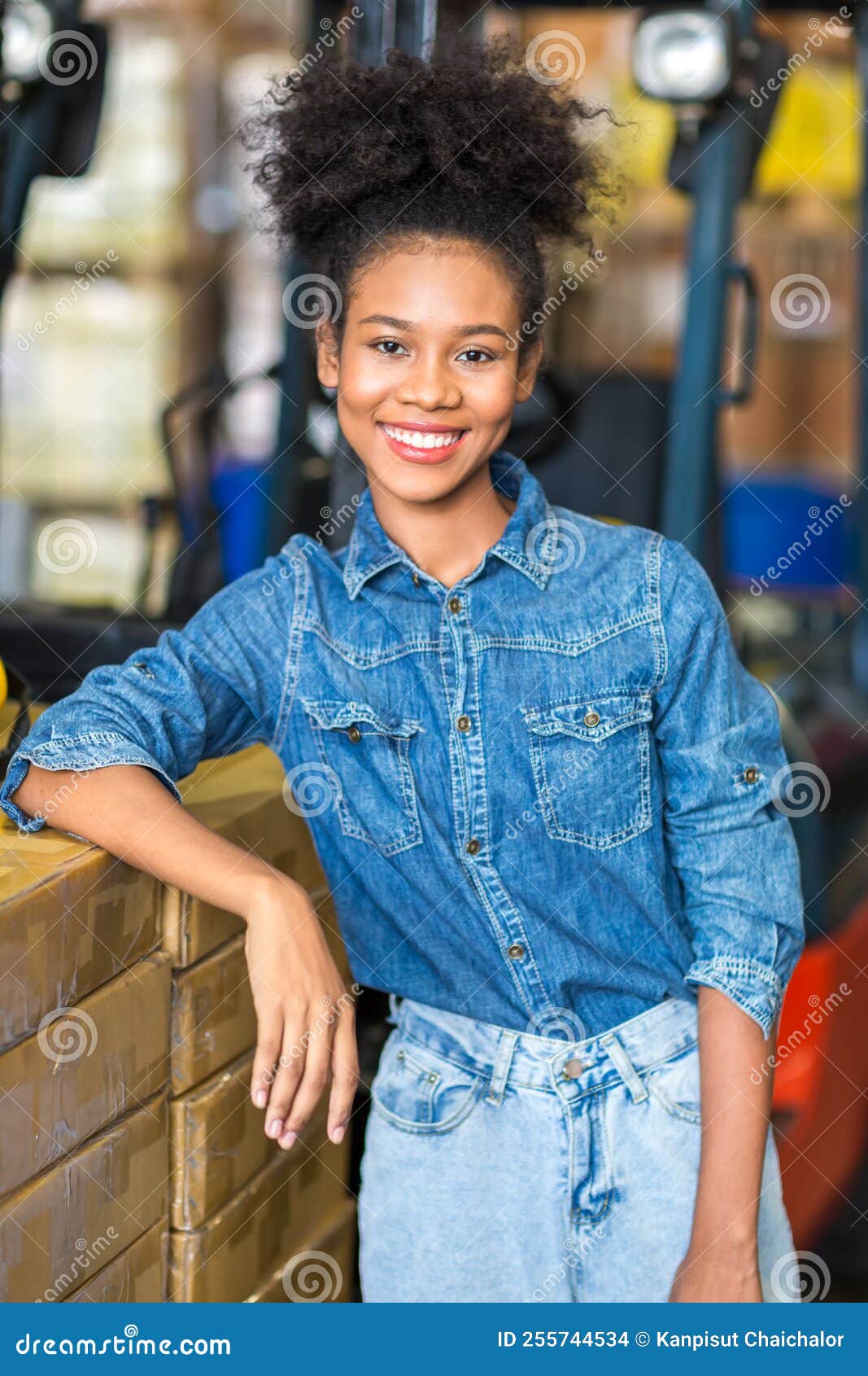 Portrait of African American Worker Working in Warehouse. Stock Photo ...