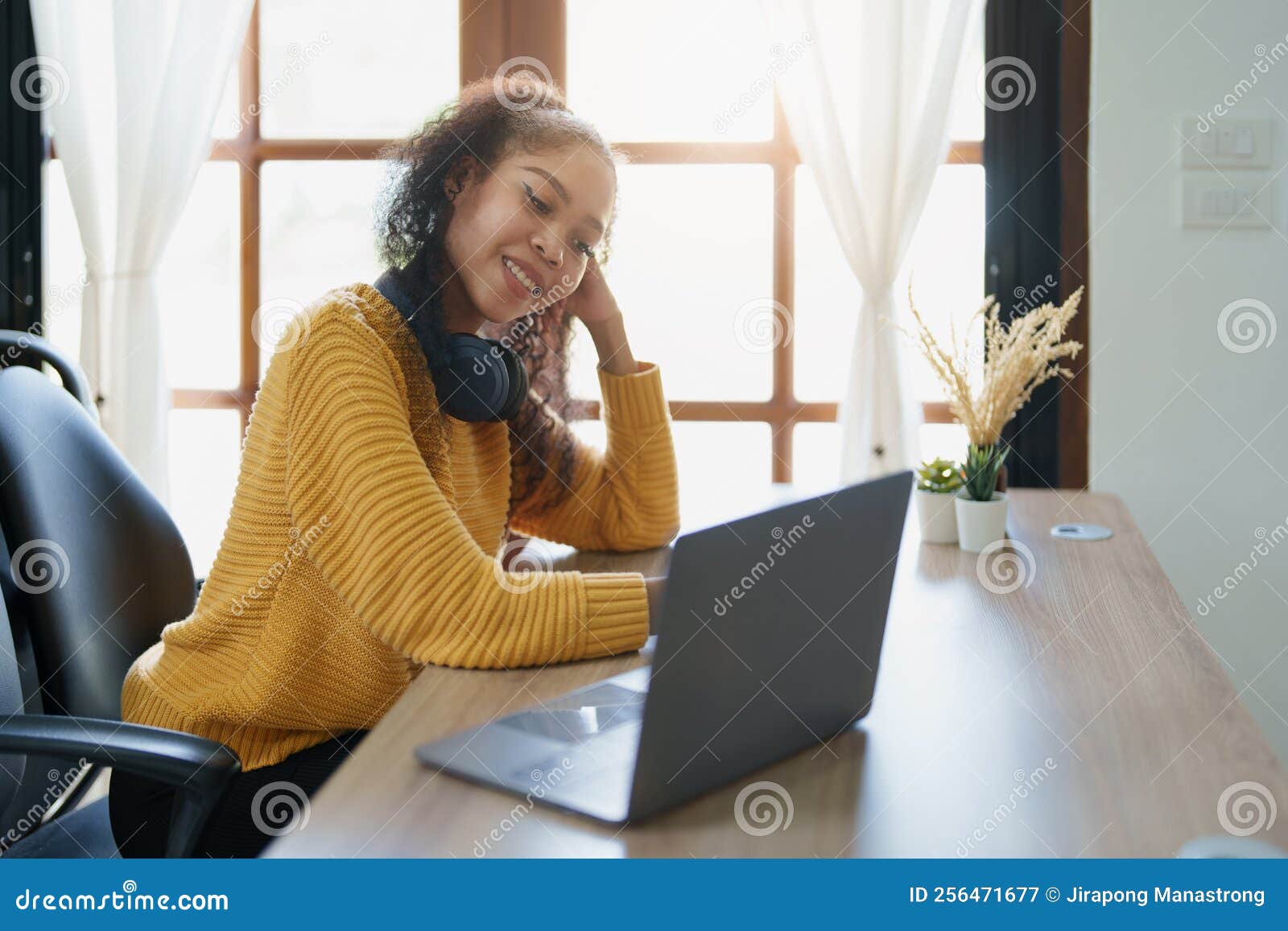Portrait of African Americans Using Computers. Relax Concepts Stock ...