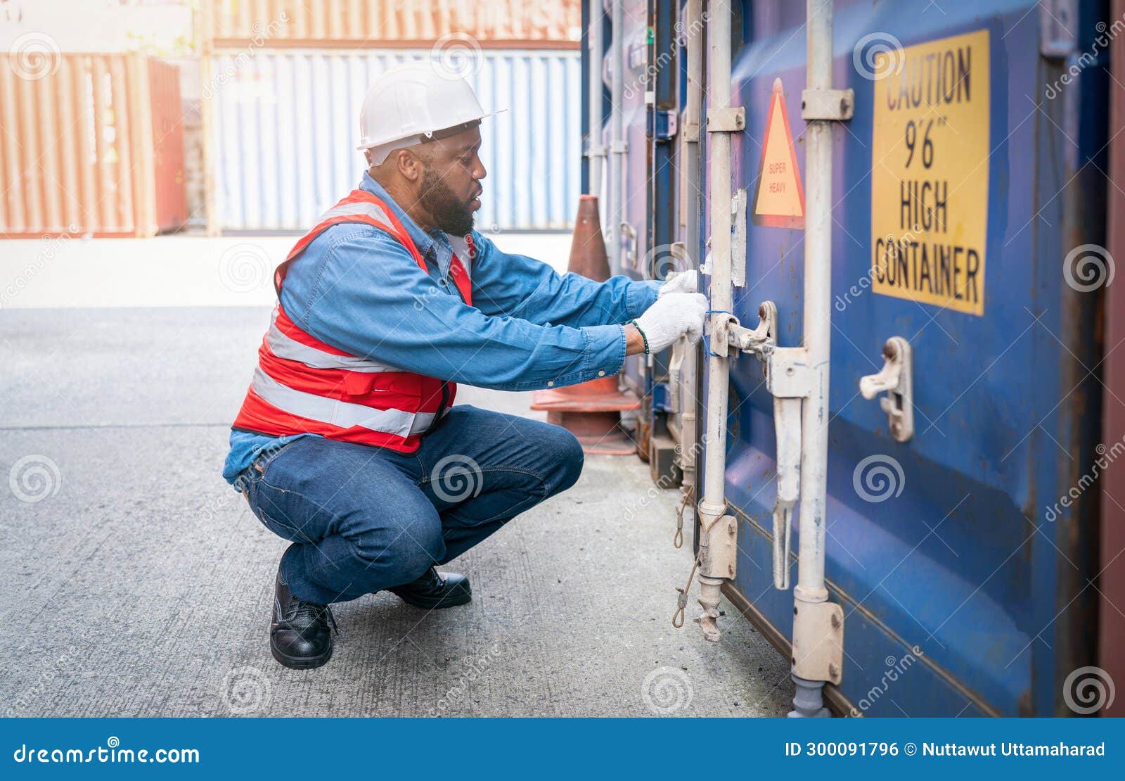 Portrait of African Engineer or Foreman Wears PPE Checking Container ...