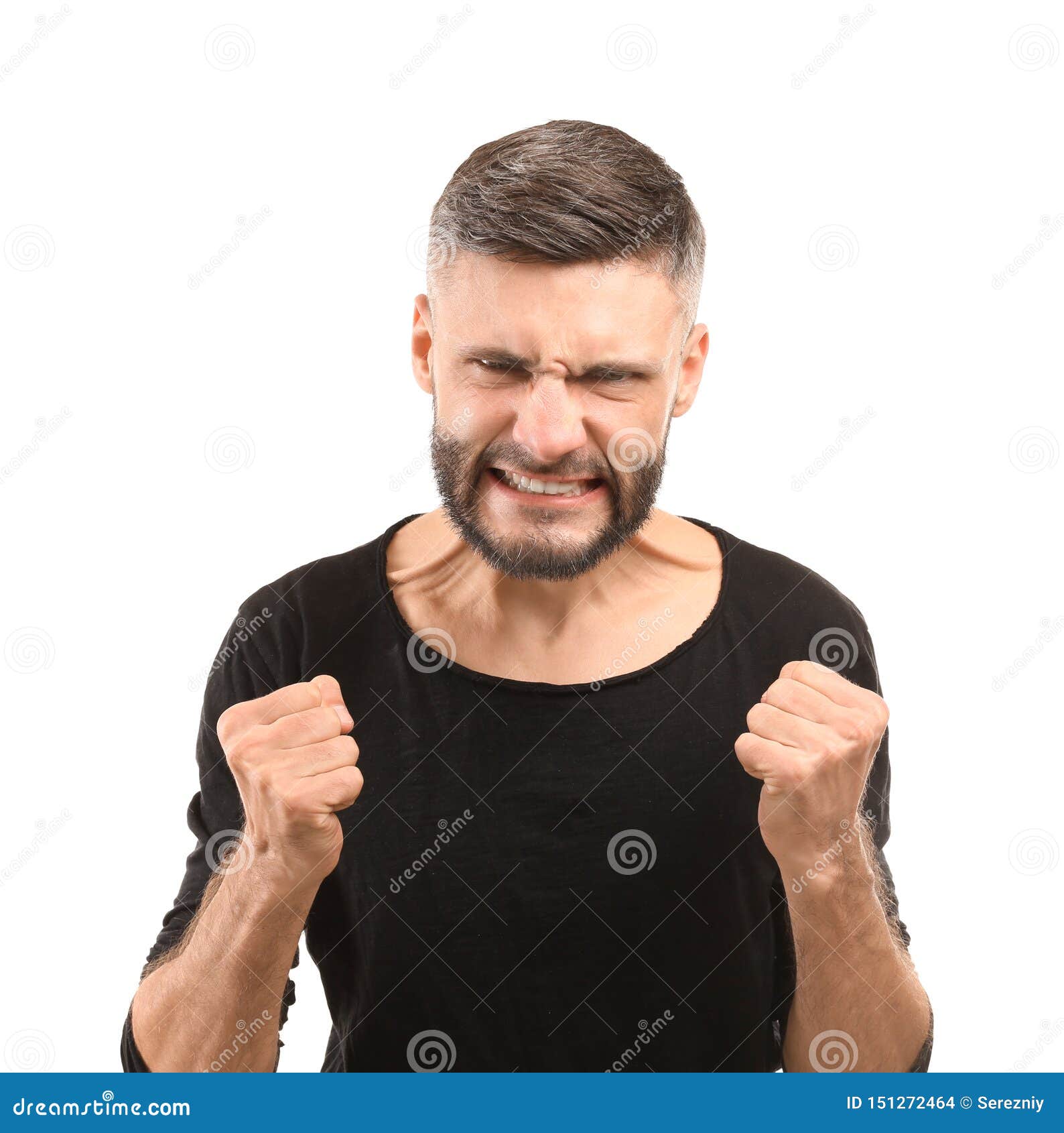 Portrait of Aggressive Man on White Background Stock Photo - Image of ...