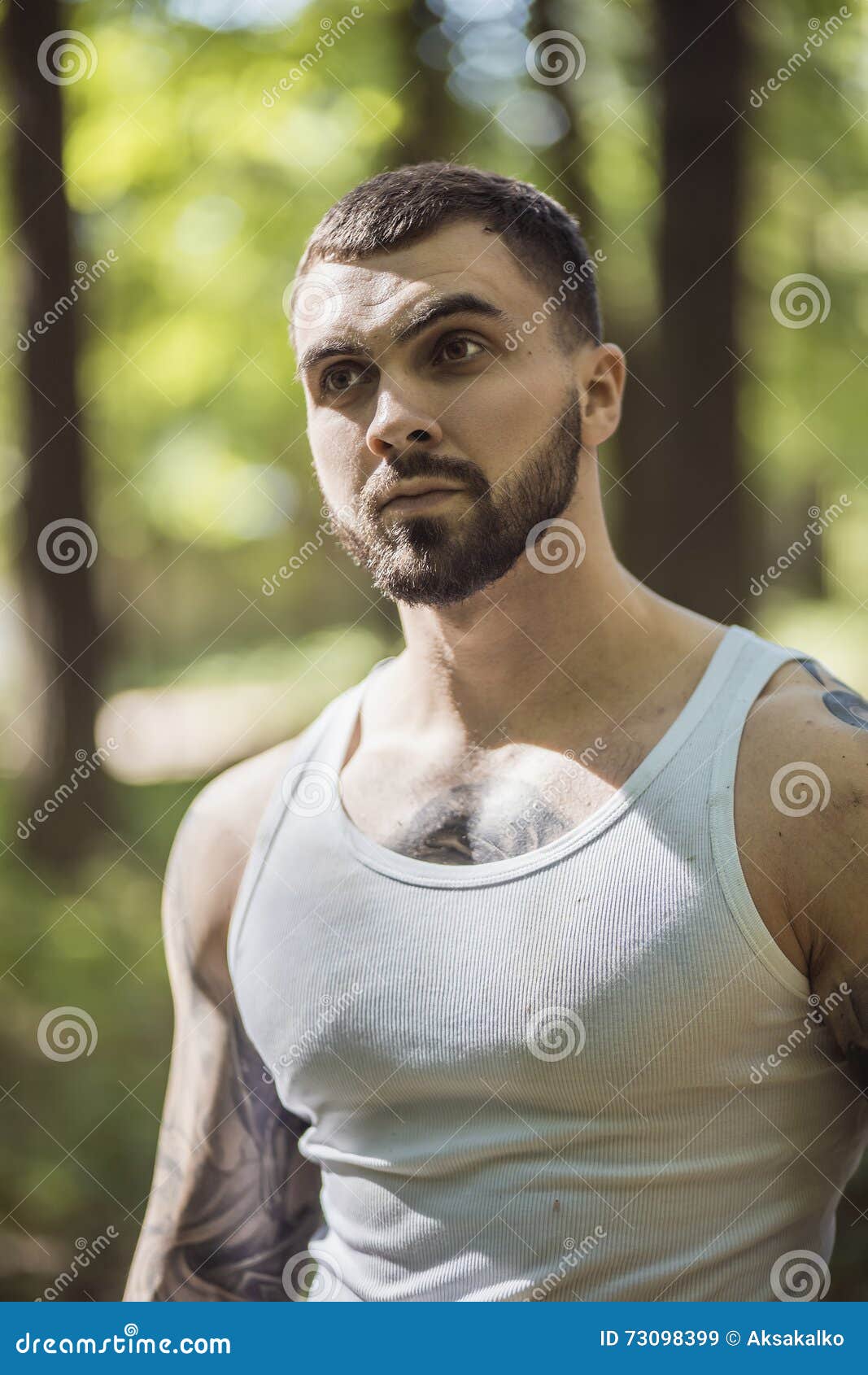Portrait of Aggressive Muscular Guy Stock Image - Image of macho, arms ...