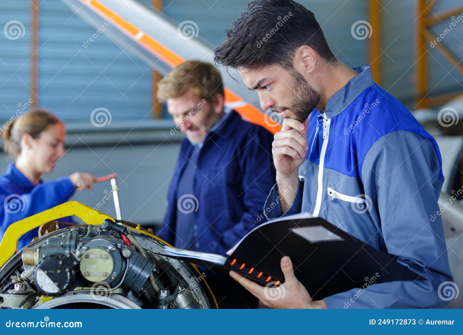 Portrait Aircraft Mechanical Team Stock Image - Image of hangar ...