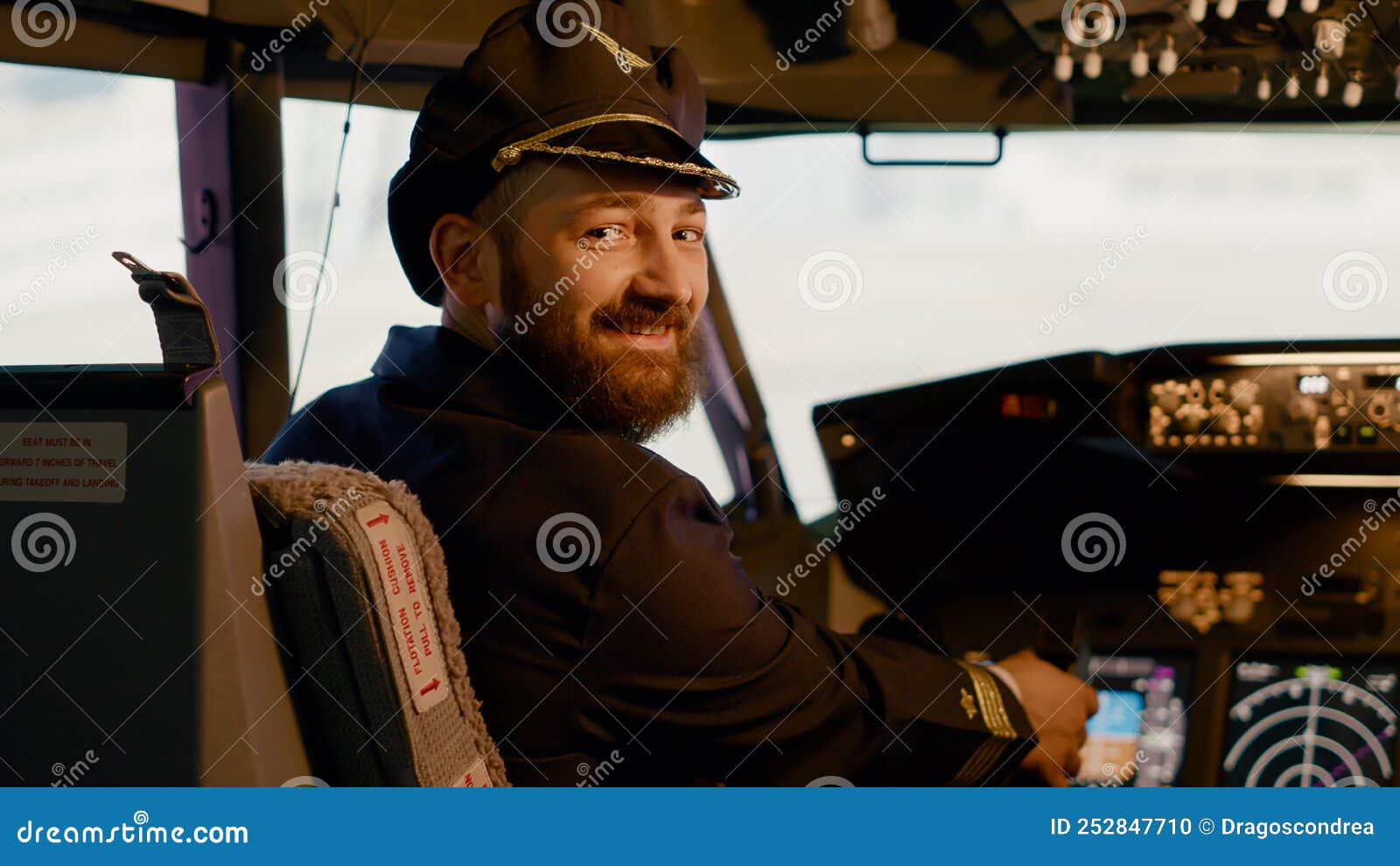 Airline Captain Using Control Panel Buttons Command To Fly Plane ...