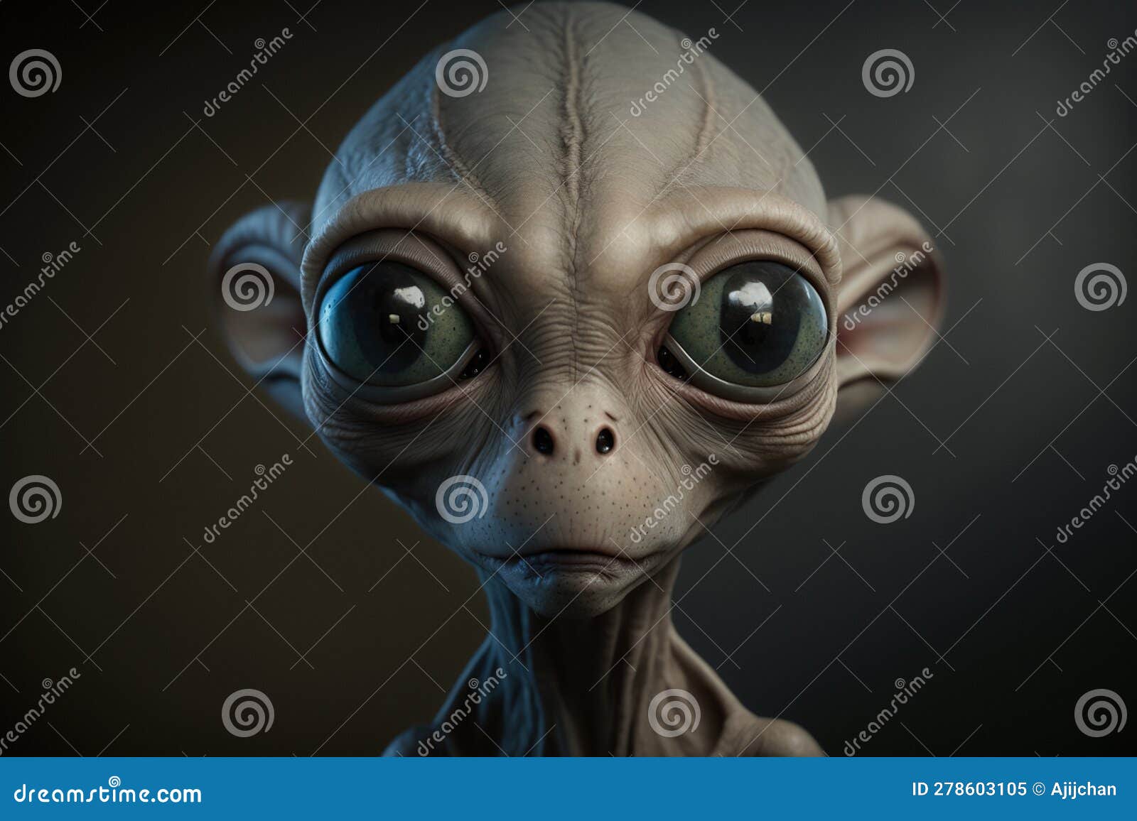 Portrait of an Alien Creature with Big Sharp Eyes Stock Illustration ...