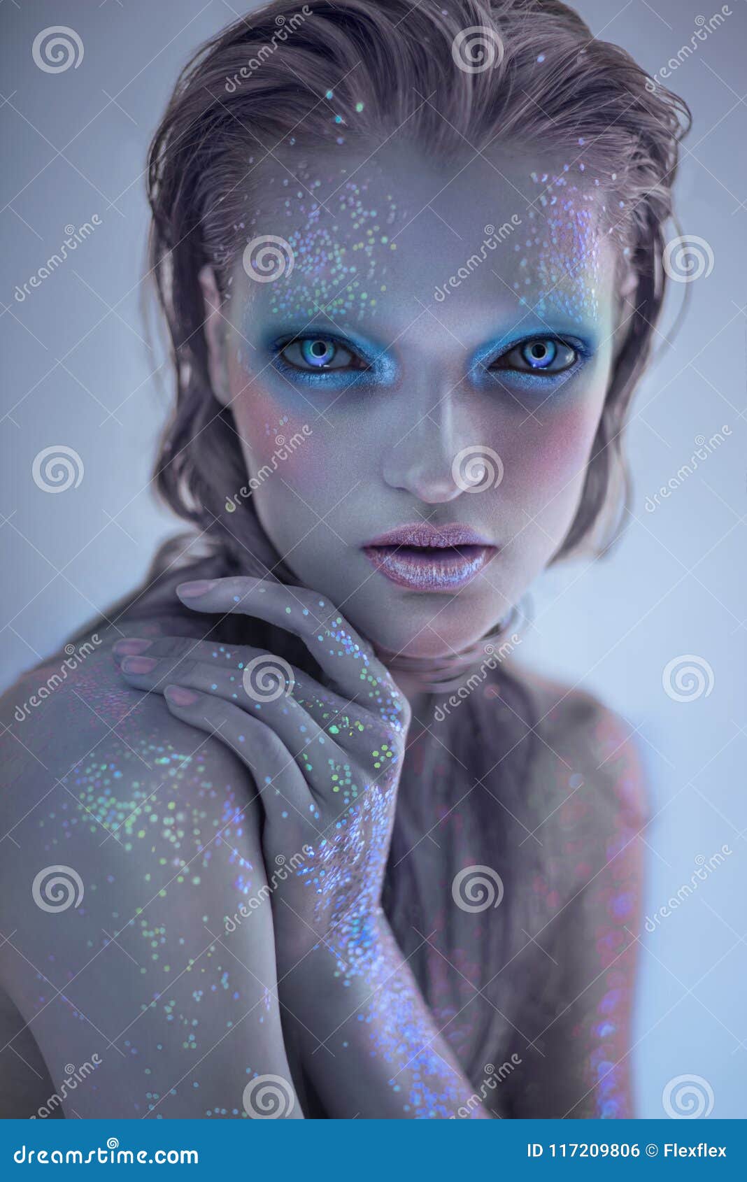 Portrait Of Alien Head In A Dark Outdoors Nature Background. Concept Of ...