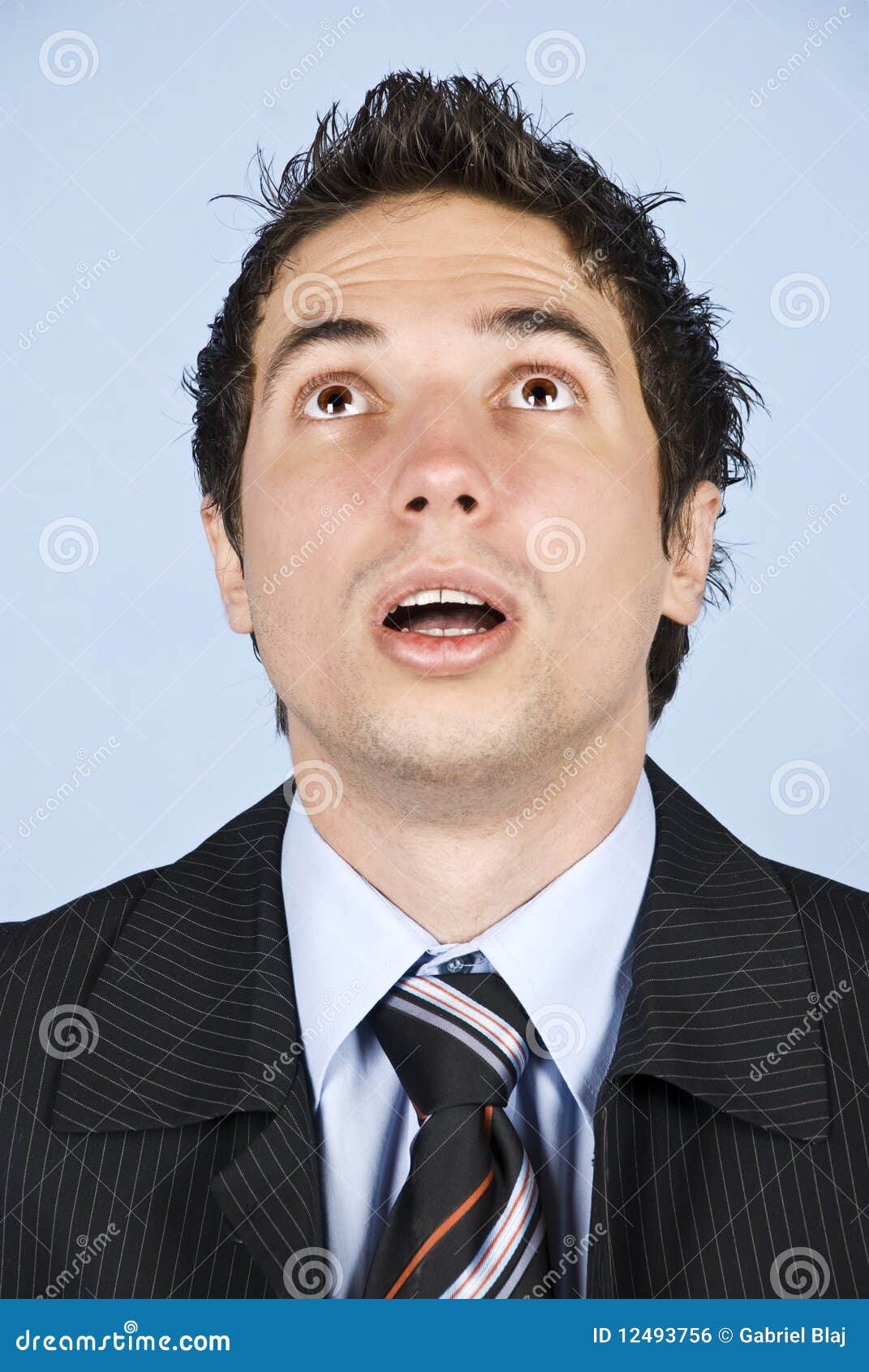 Portrait of Amazed Businessman Looking Up Stock Photo - Image of mouth ...