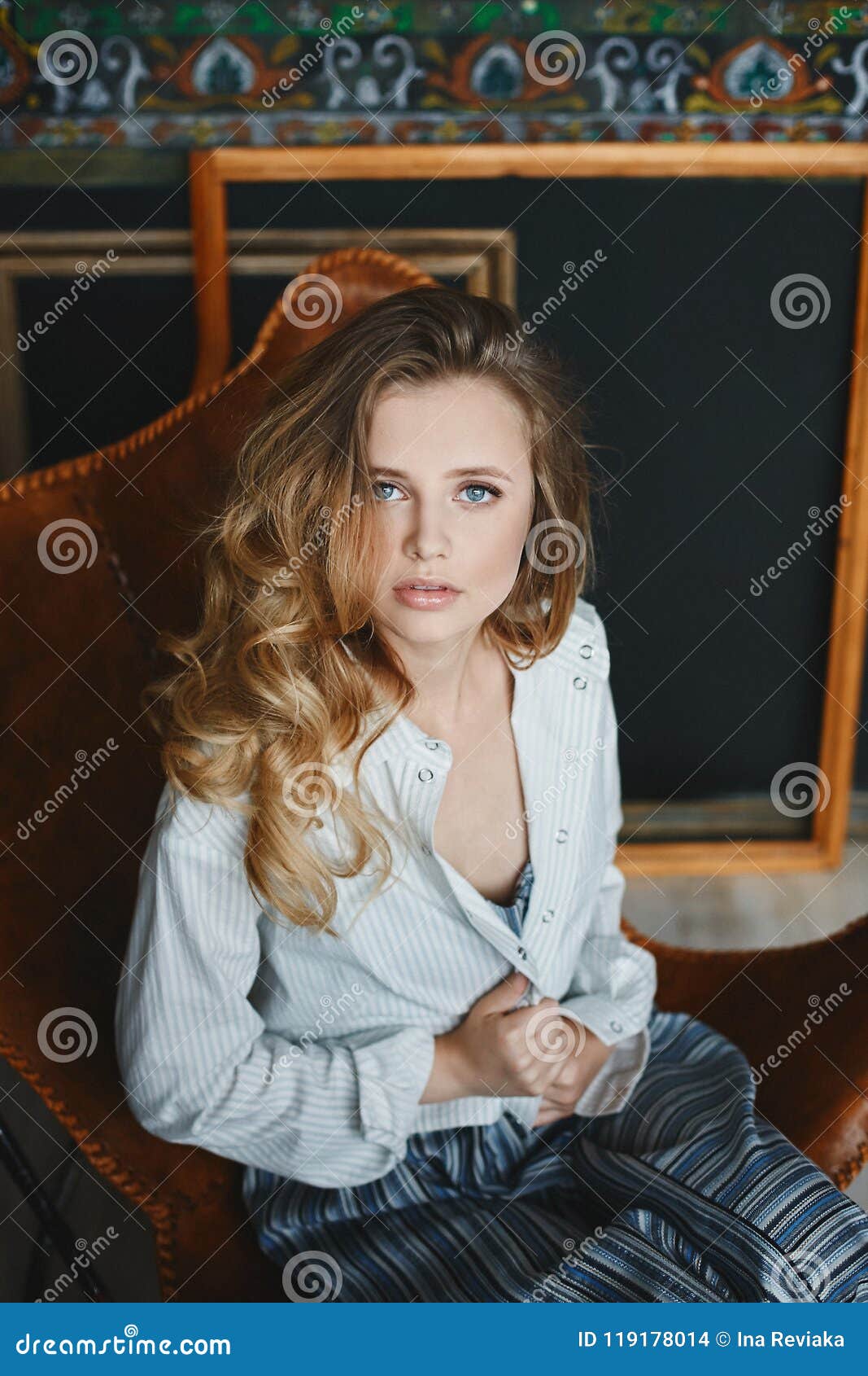 Portrait Of Amazing Beauty Fashionable And Sensual Blonde Model Girl
