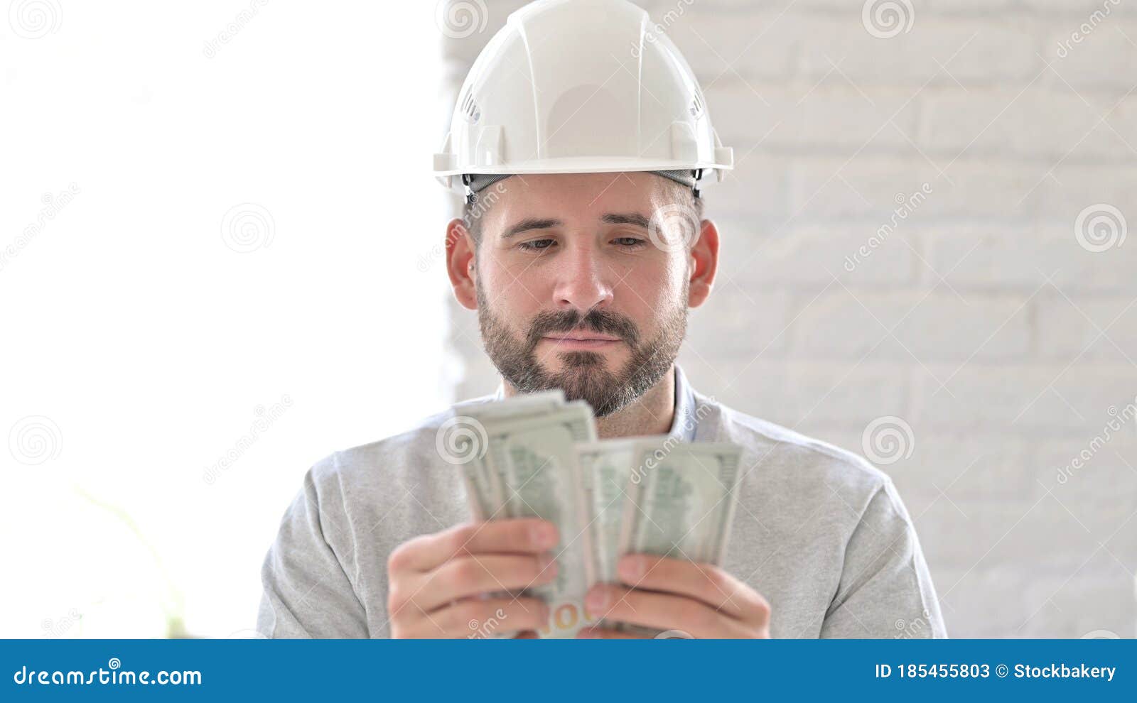 Portrait of Ambitious Young Engineer Counting Dollars Stock Image ...