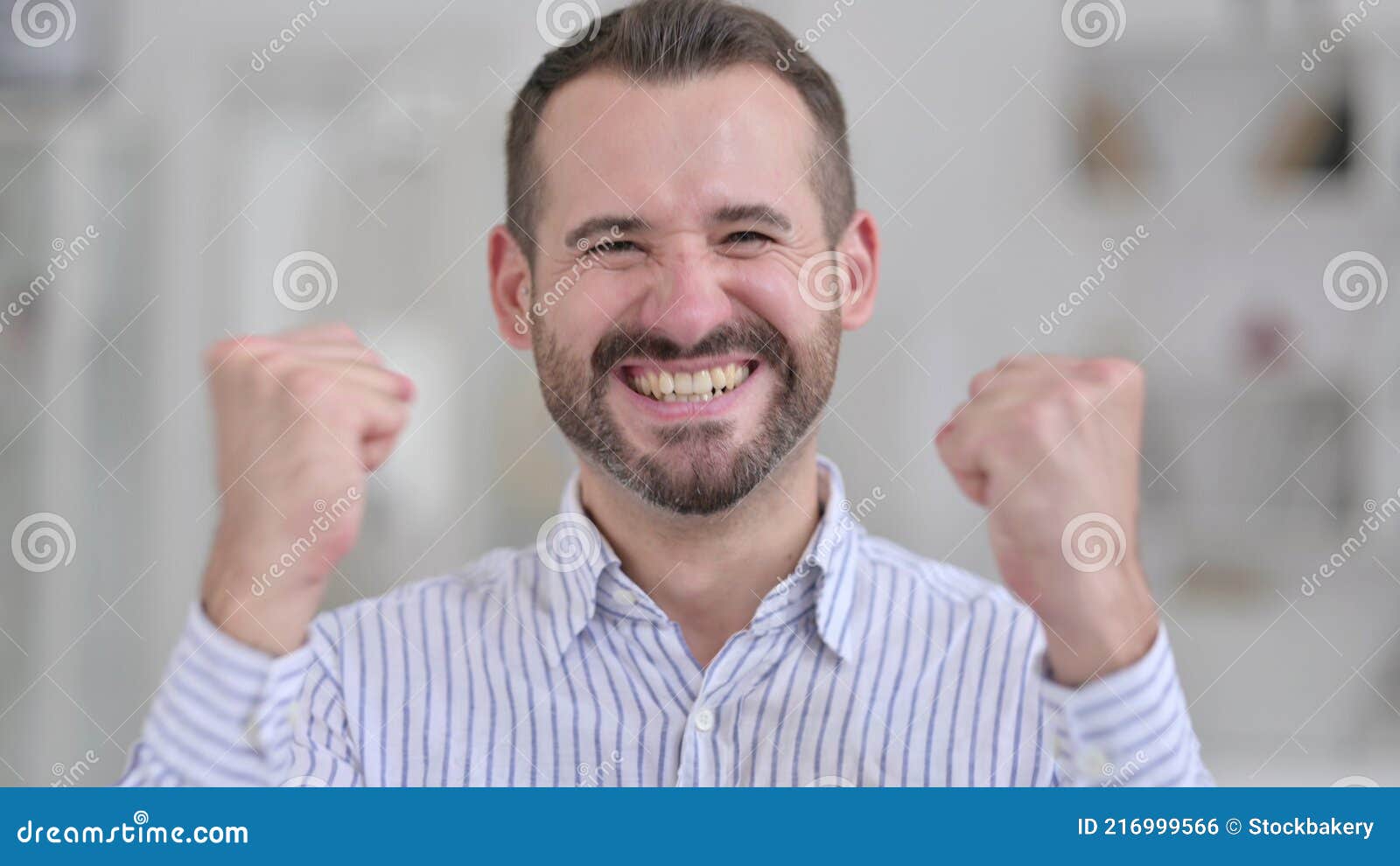 Portrait of Ambitious Young Man Celebrating Success Stock Photo - Image ...