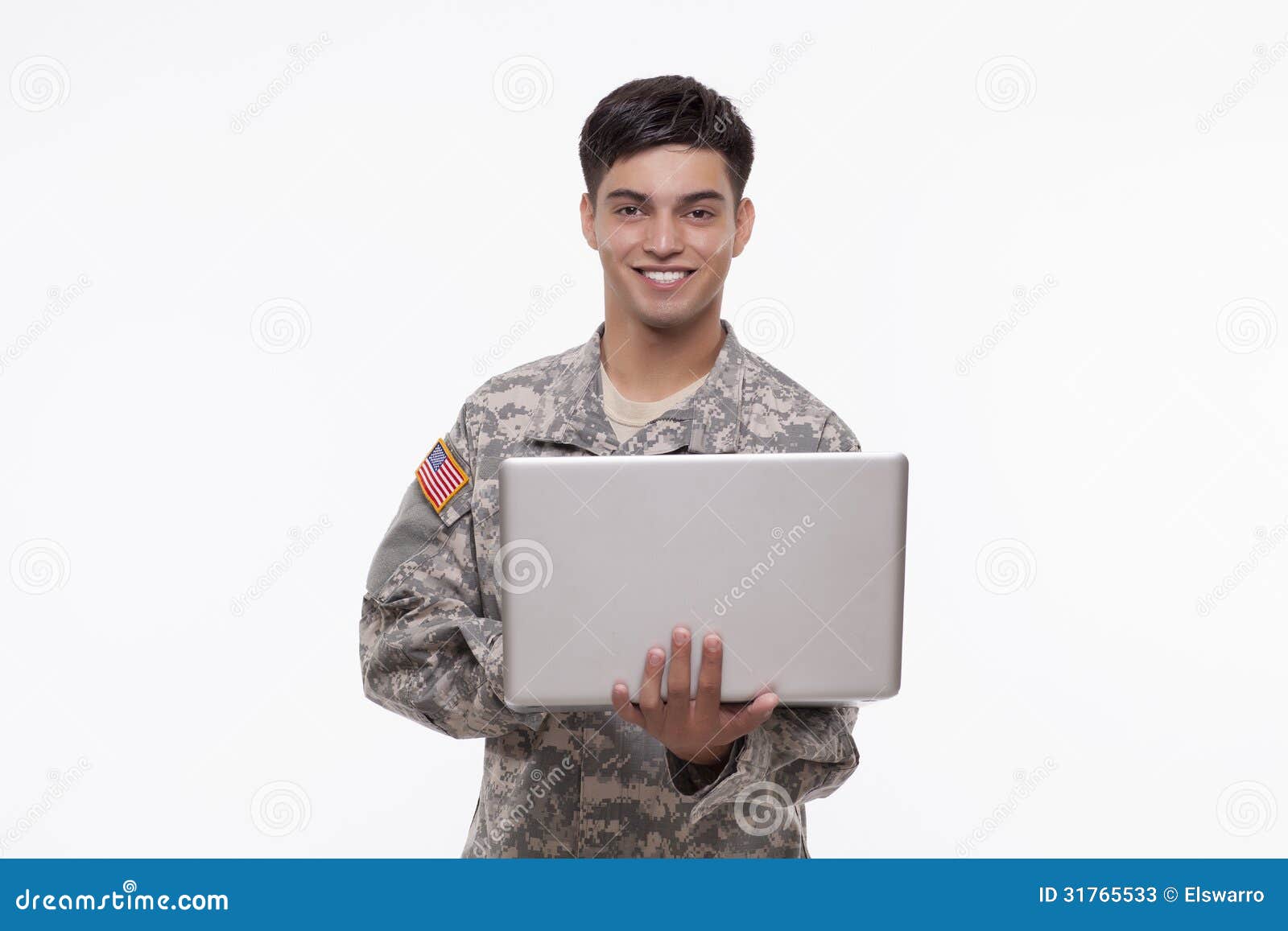 Portrait of an American Soldier with a Laptop Stock Image - Image of ...