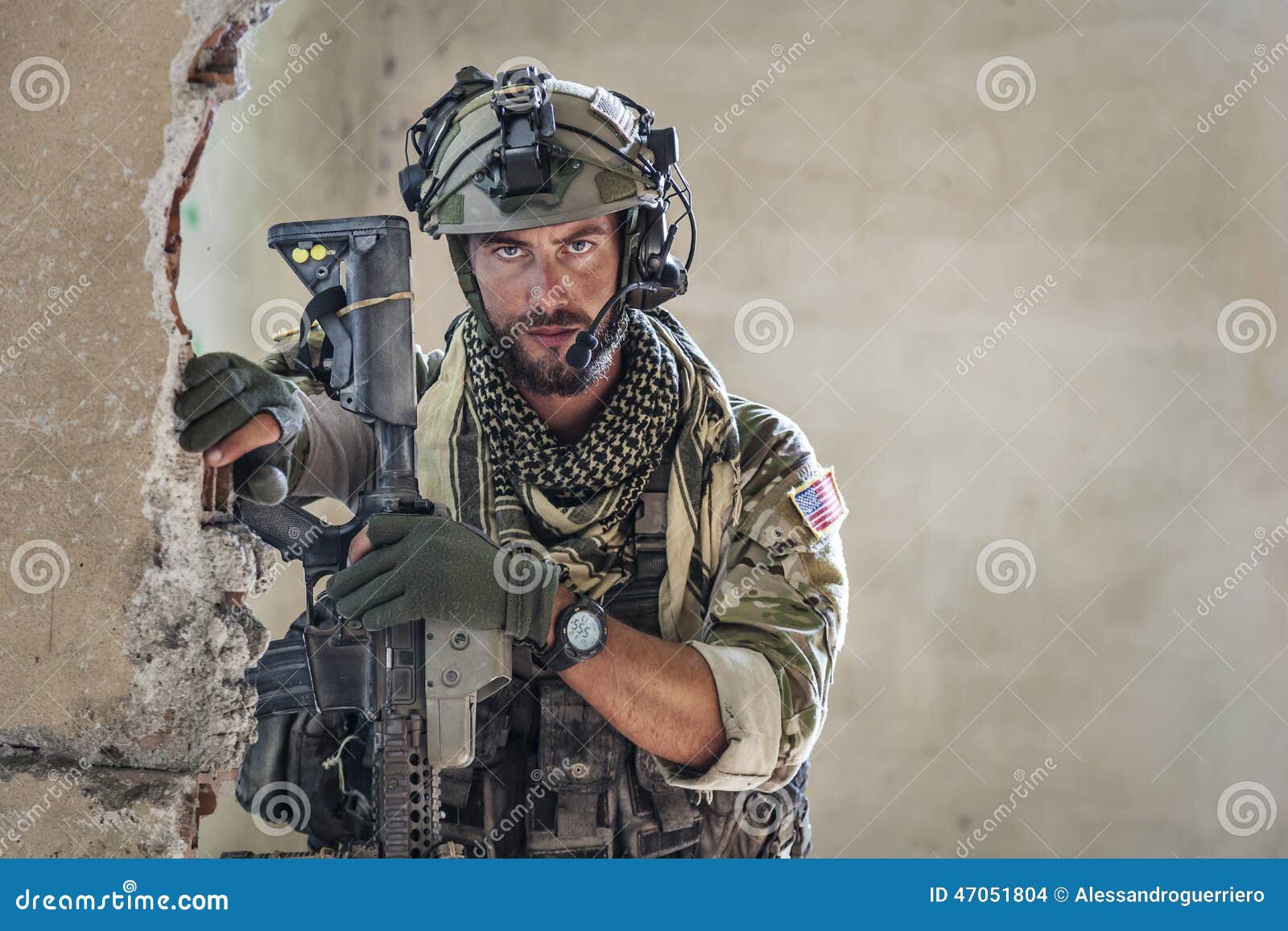 Portrait of American Soldier Stock Photo - Image of helmet, armed: 47051804