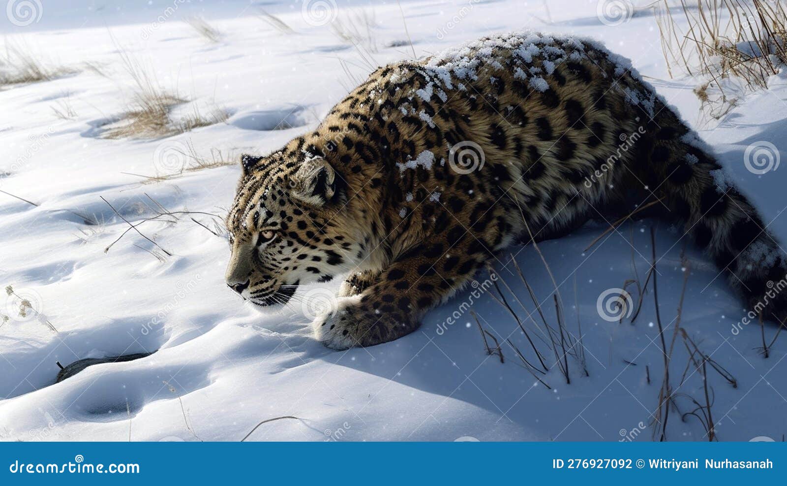 Portrait of Amur Leopard. a Lone Amur Leopard Trudging through the Deep ...