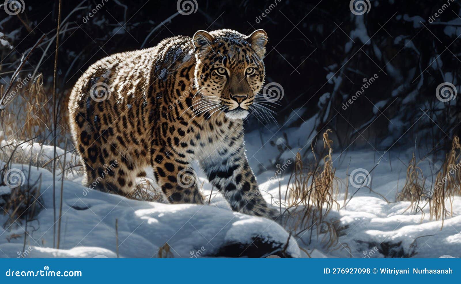 Portrait of Amur Leopard. a Lone Amur Leopard Trudging through the Deep ...
