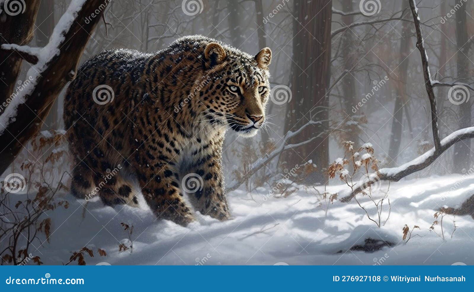 Portrait of Amur Leopard. a Lone Amur Leopard Trudging through the Deep ...