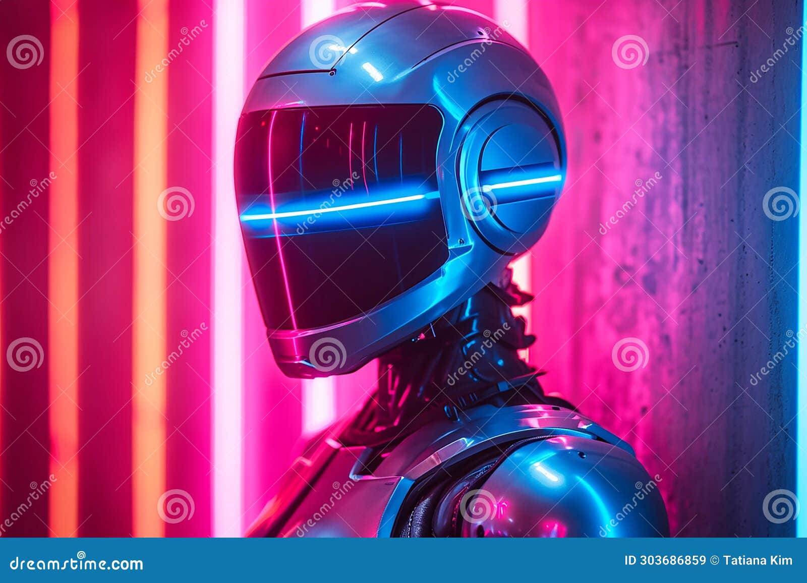 Portrait of Android on Neon Background Close-up, Side View. Stock Image ...