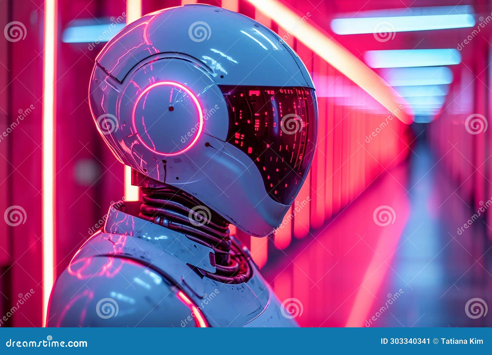 Portrait of Android on Neon Background Close-up, Side View. Stock Image ...