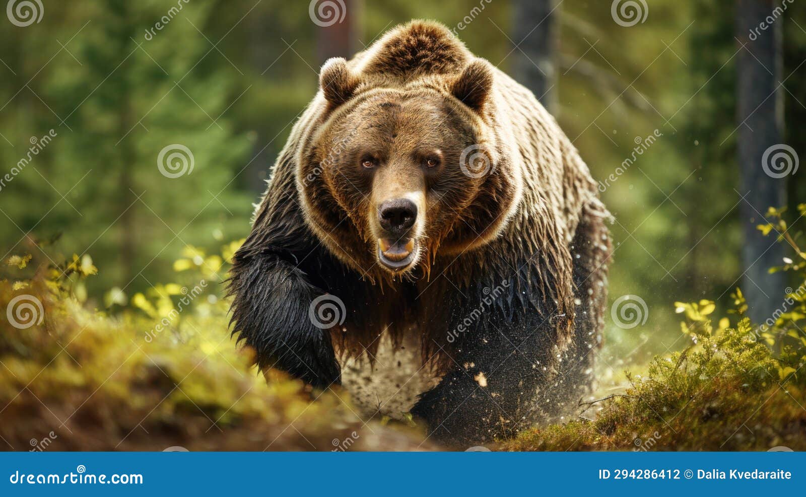 Portrait of an Angry Brown Bear in a Forest Stock Illustration ...