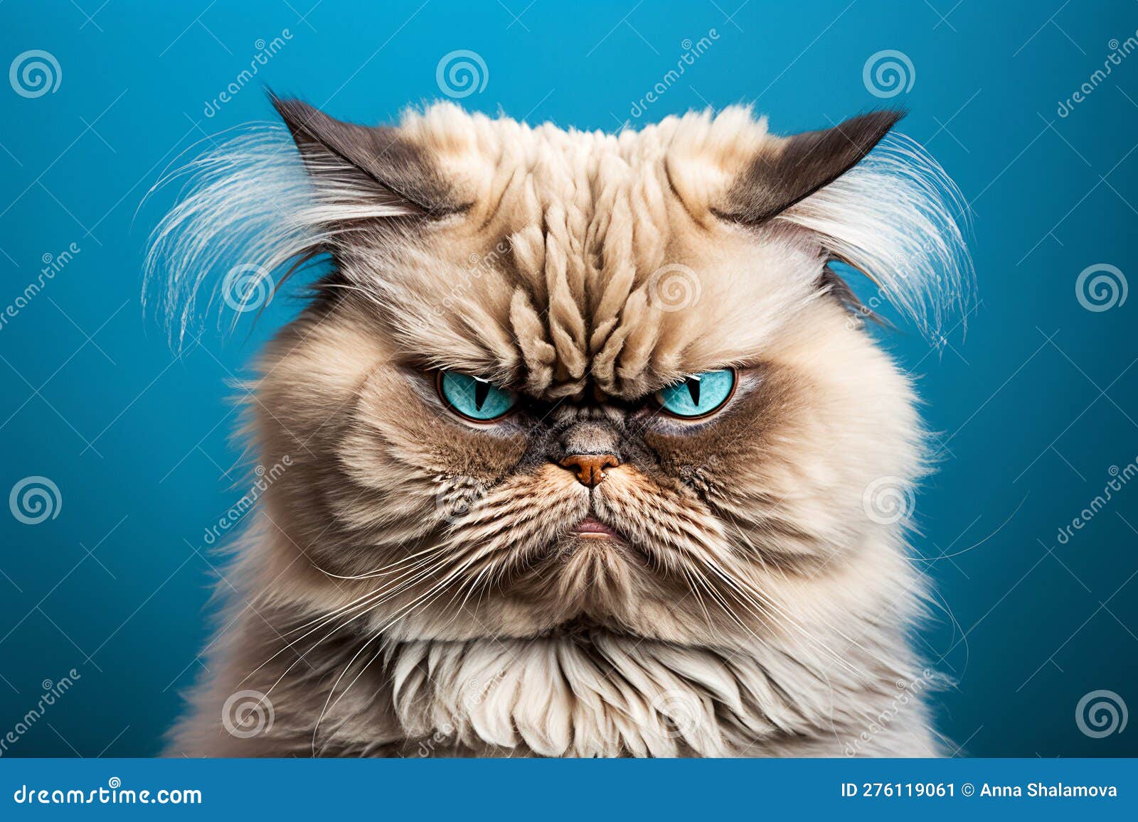 Portrait of Angry Cat on Blue Background. Stock Illustration ...