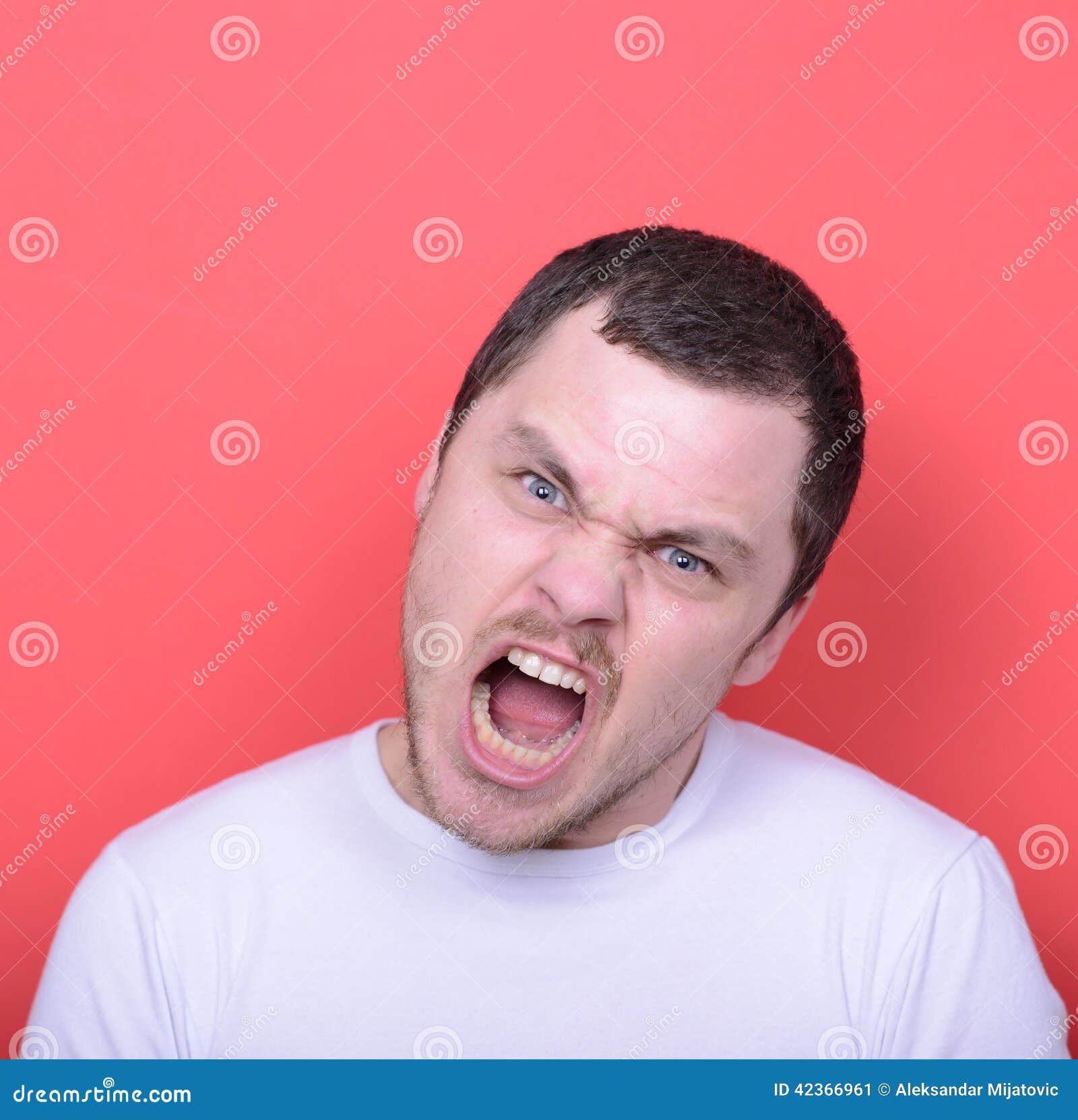Portrait of Angry Man Screaming Against Red Background Stock Image ...