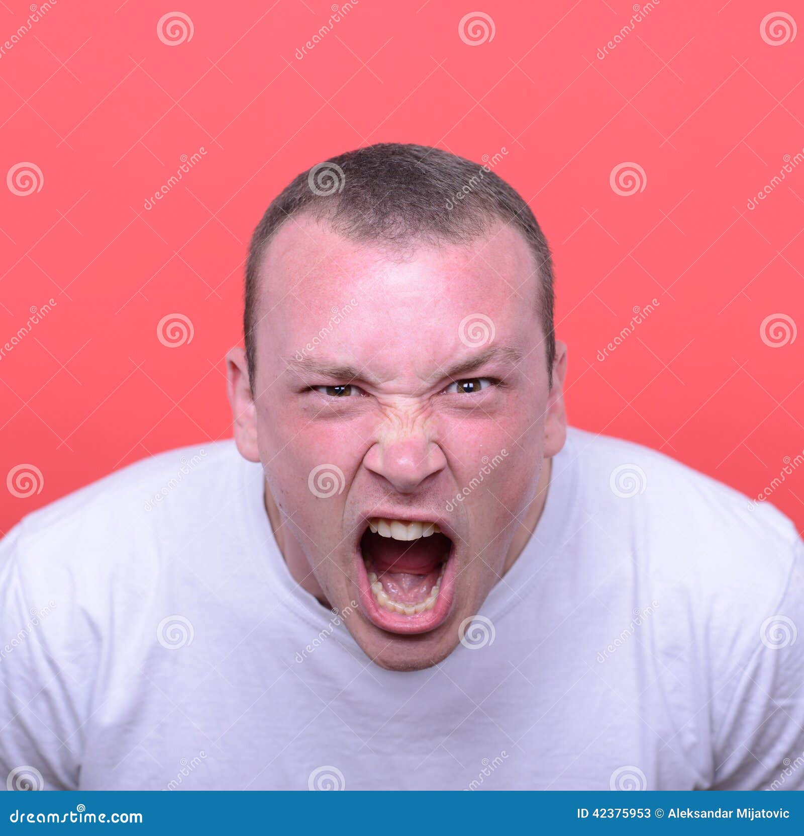 Portrait of Angry Man Screaming Against Red Background Stock Image ...