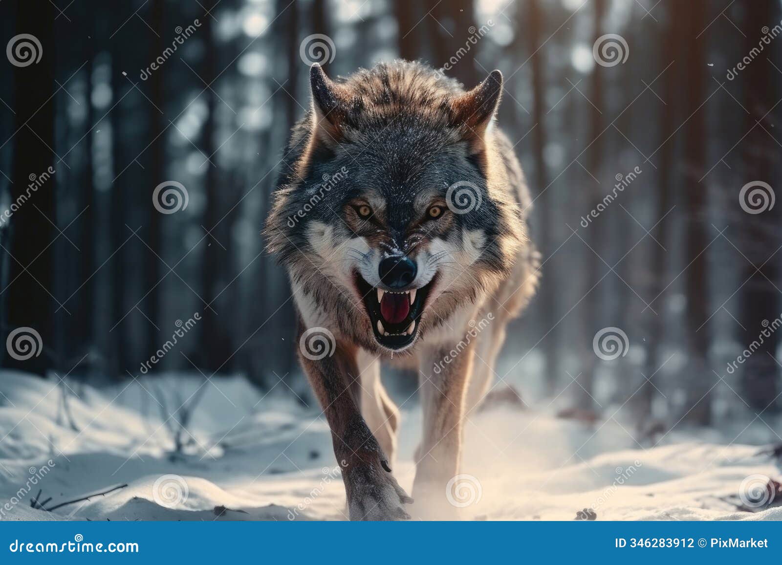 Agressive Wolf Creature, Demon Wolf With Bared Teeth Royalty-Free ...