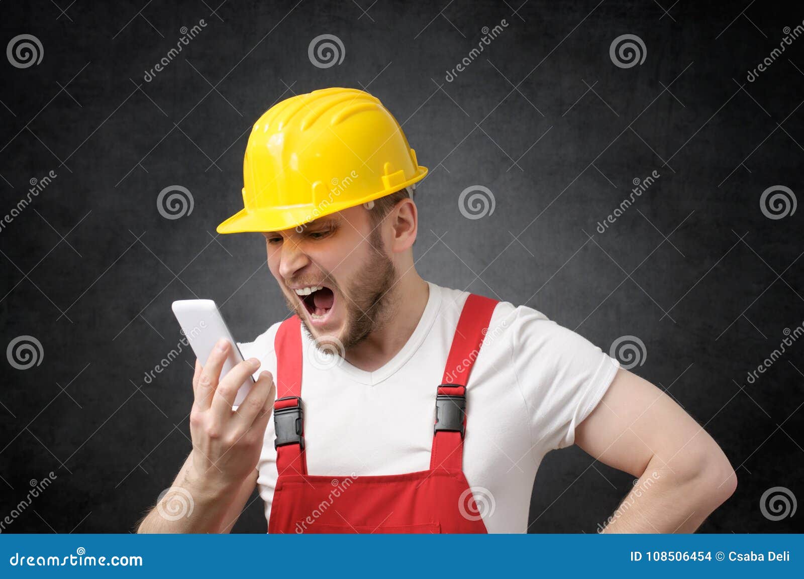 Construction Worker Shouting on the Phone Stock Photo - Image of rage ...