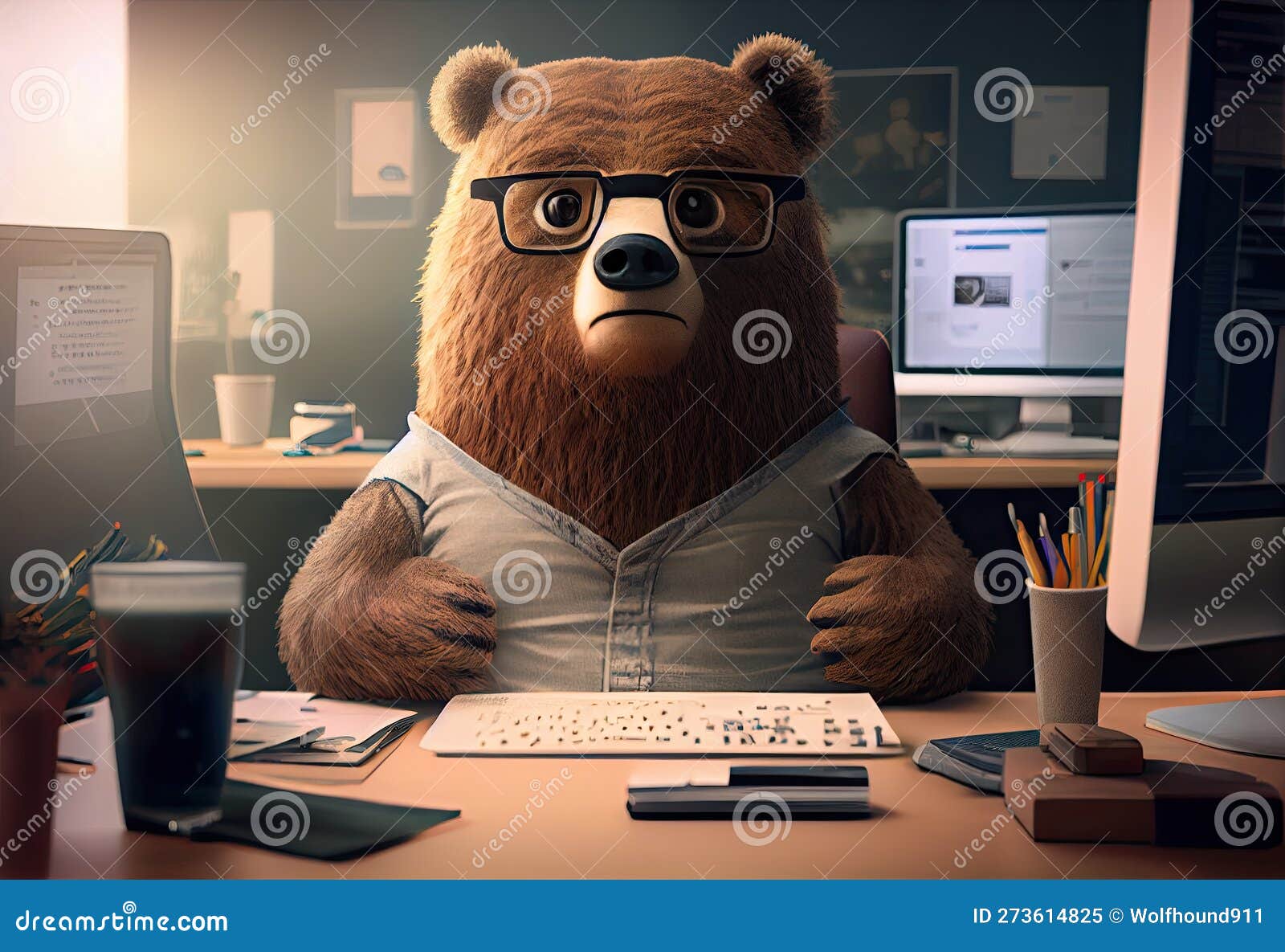 Portrait of an Anthropomorphic Bear As a Developer in the Office ...