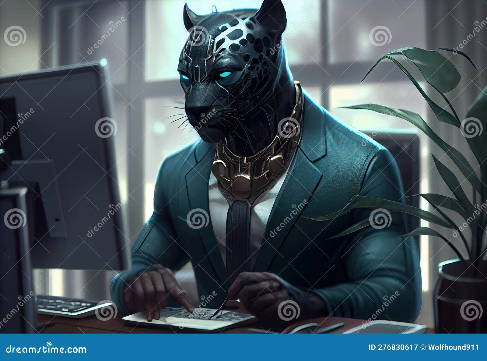 Anthropomorphic Black Goat In Business Suit Sitting In Leather Armchair ...