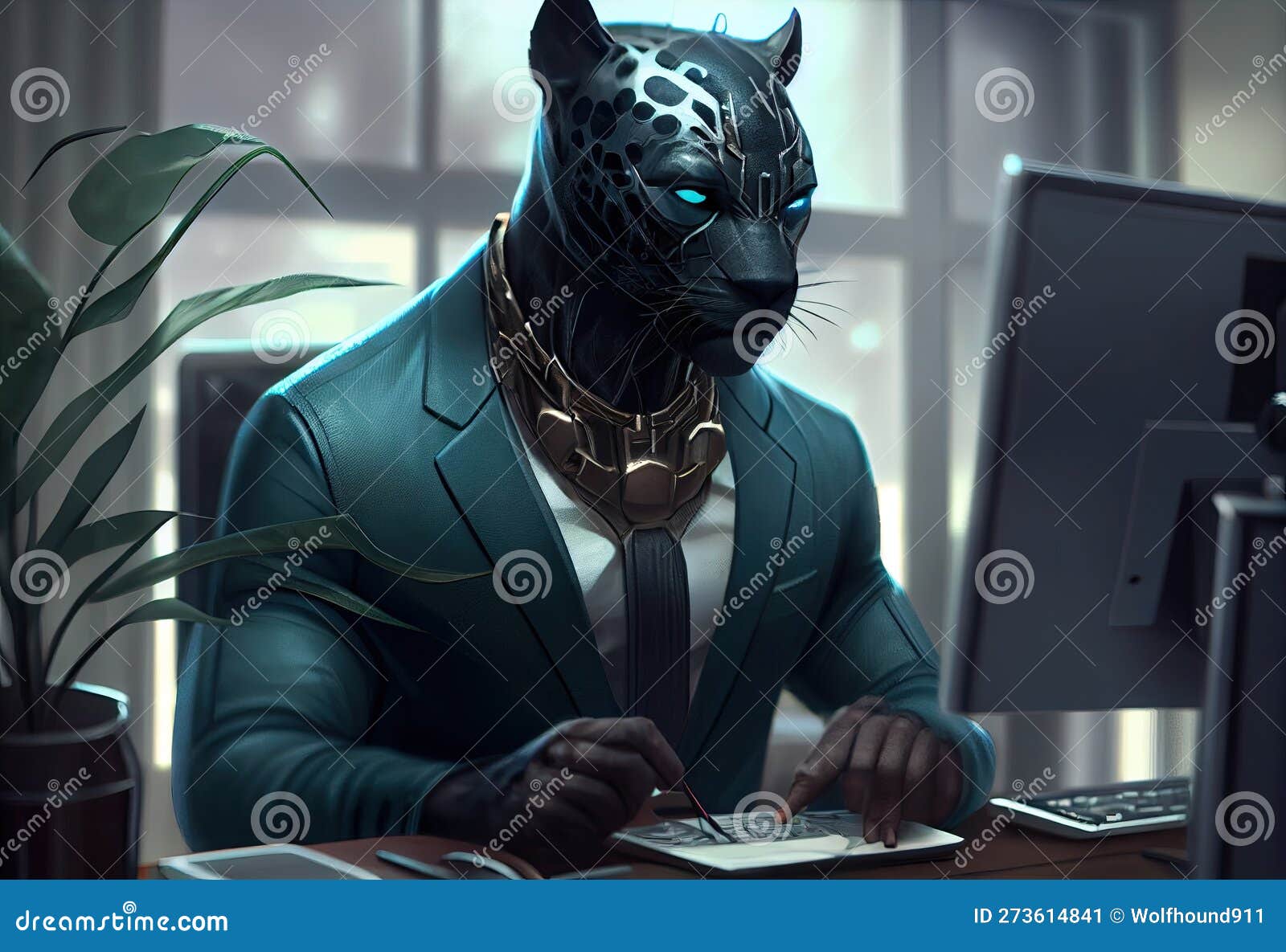 Portrait of an Anthropomorphic Black Panther As a Developer in the ... Portrait of an Anthropomorphic Black Panther As a Developer in the ...