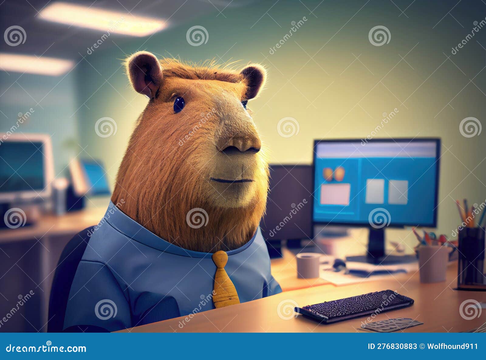 Portrait of an Anthropomorphic Capybara As a Developer in the Office ...