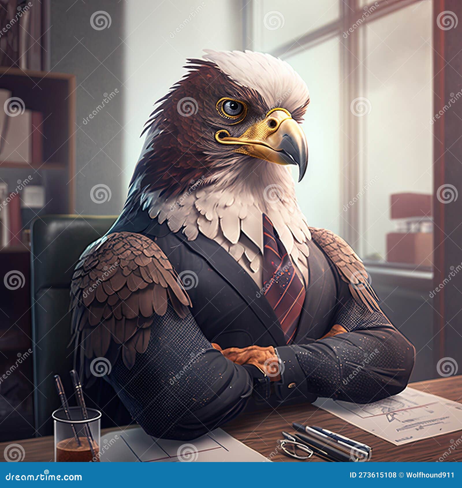 Portrait of an Anthropomorphic Eagle As a Developer in the Office ...