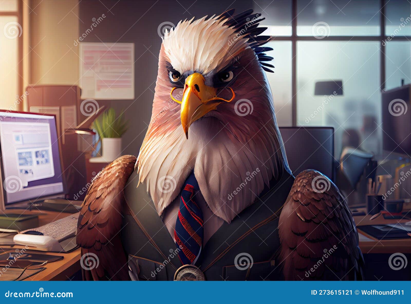 Portrait of an Anthropomorphic Eagle As a Developer in the Office ...
