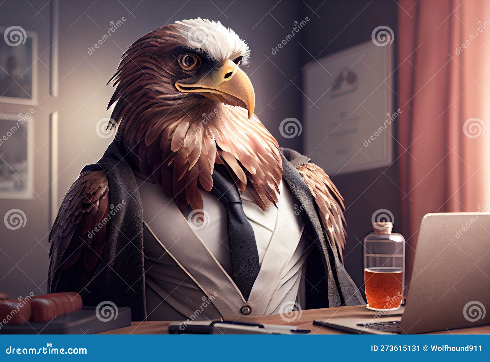 Portrait of an Anthropomorphic Eagle As a Developer in the Office ...