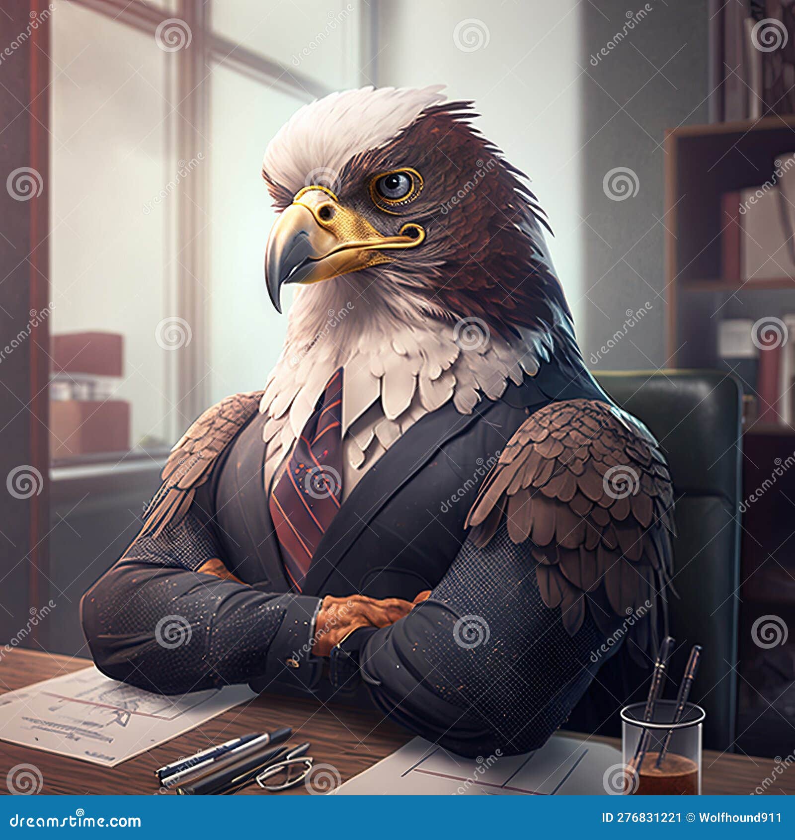 Portrait Of An Anthropomorphic Eagle As A Developer In The Office ...