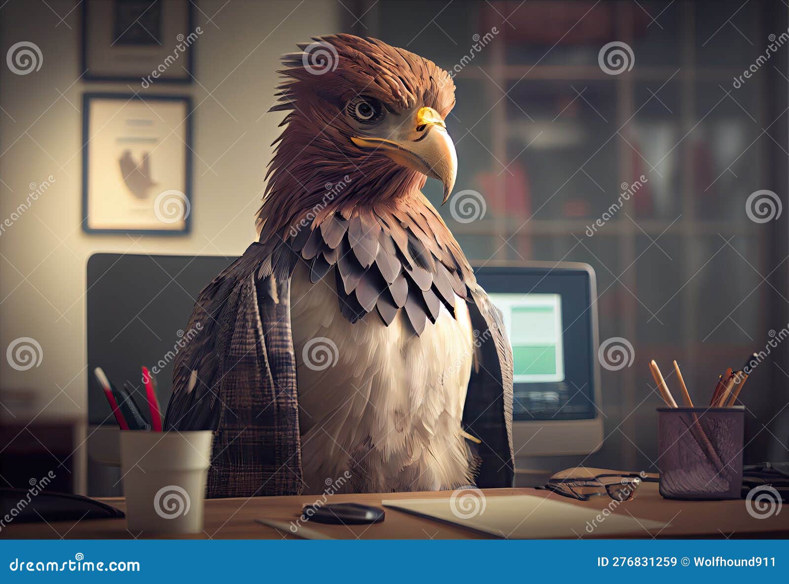 Portrait of an Anthropomorphic Eagle As a Developer in the Office ...
