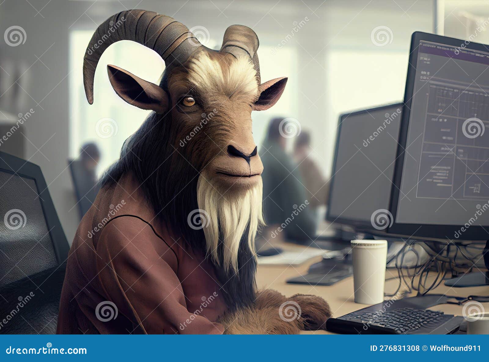 Portrait of an Anthropomorphic Goat As a Developer in the Office ...